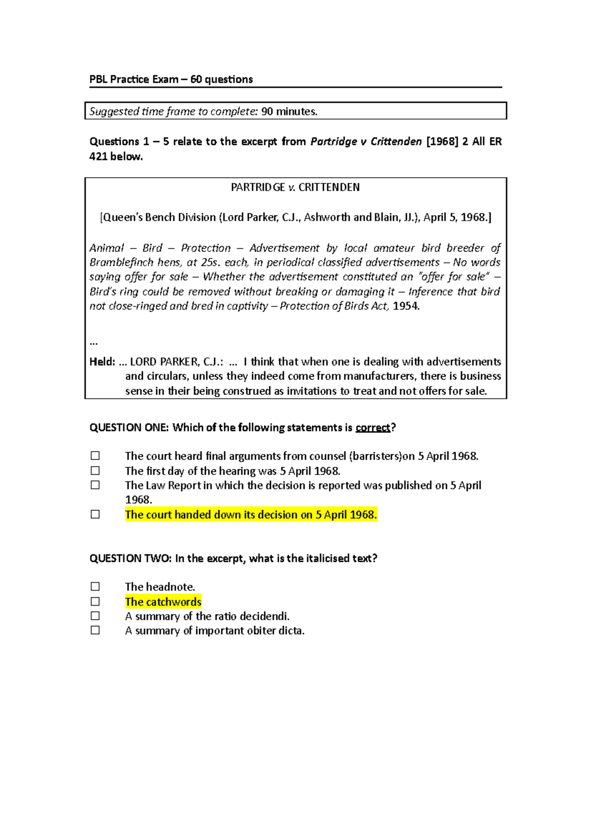 BLAW10001 2020 Sem 2 Practice Exam - PBL Practice Exam – 60 questions ...