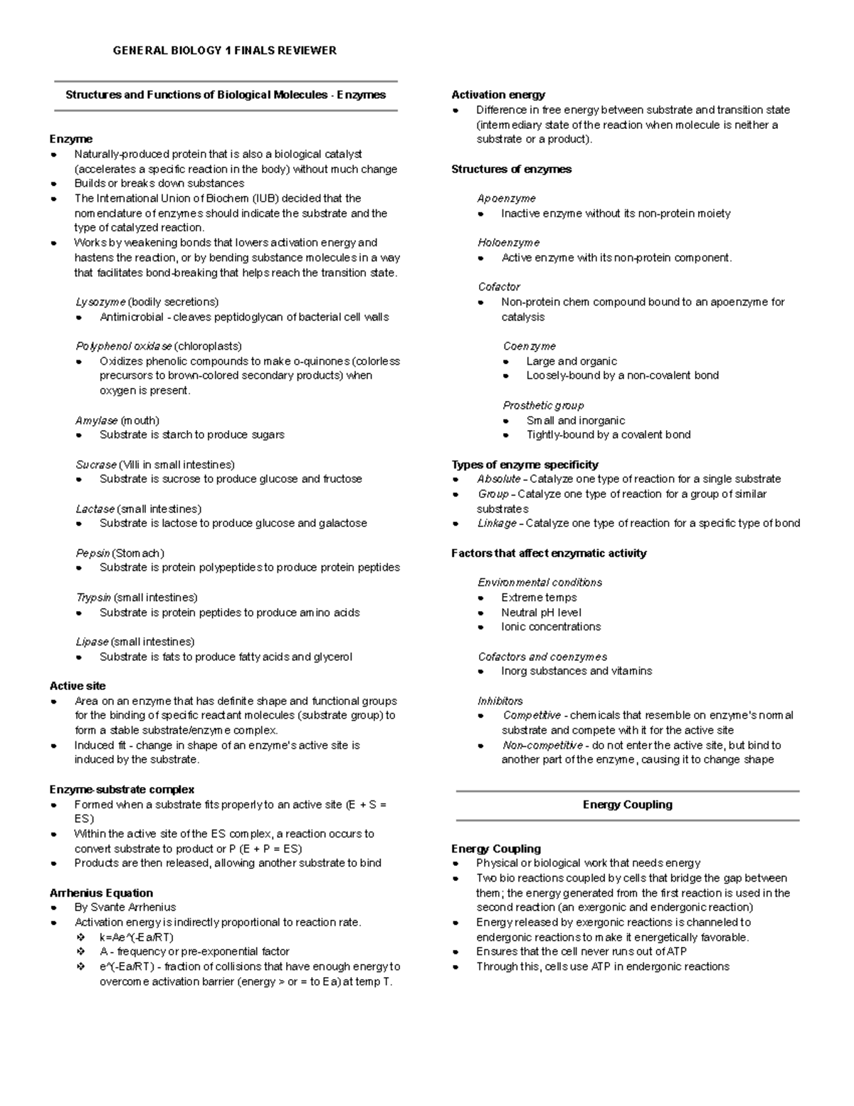 General Biology 1 - notes - GENERAL BIOLOGY 1 FINALS REVIEWER ...