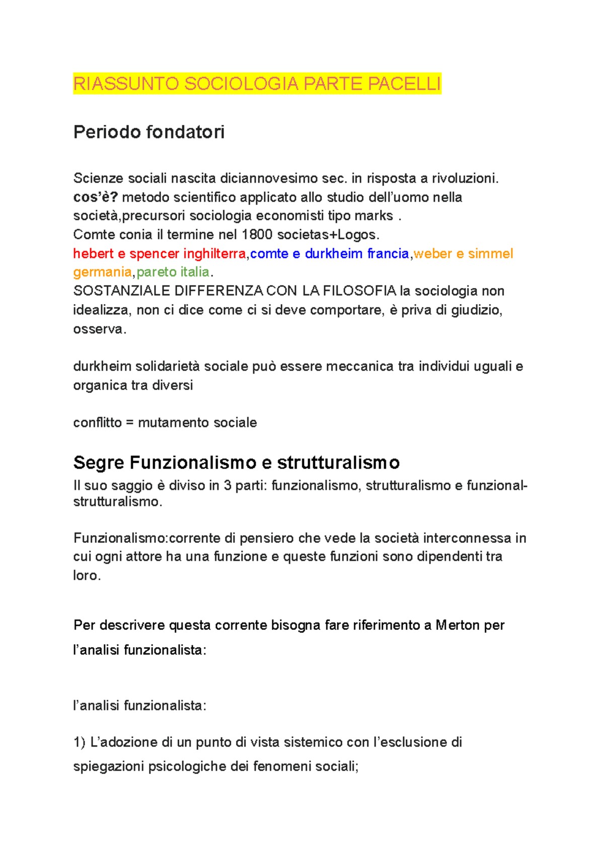 Riassunto sociologia - Scaletta dettagliata per ripetere gli argomenti ...