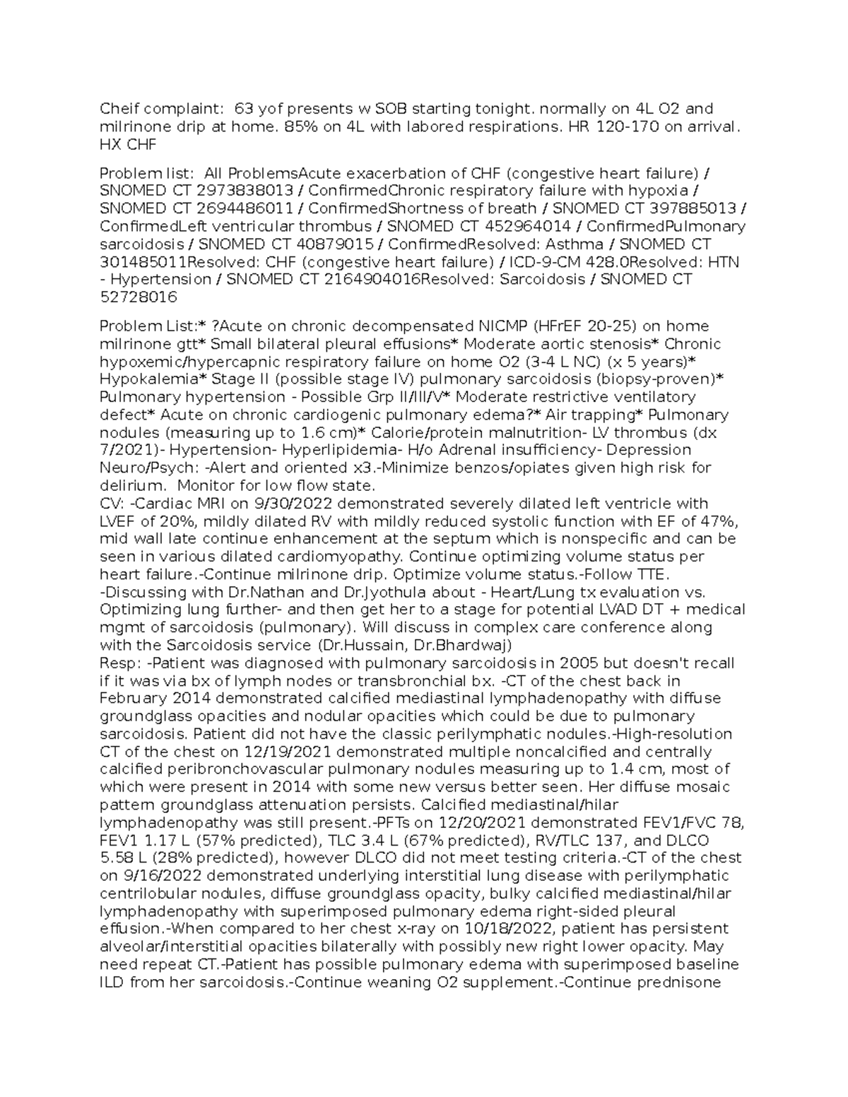 Case number 16-2 - Class notes from the classroom - Cheif complaint: 63 ...
