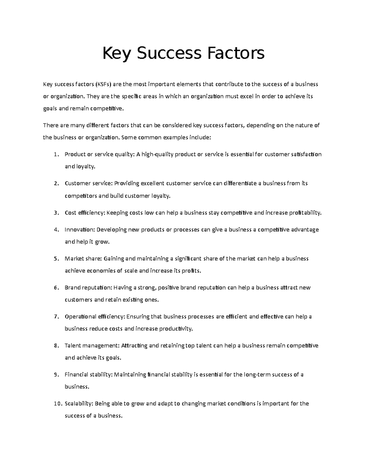 KSFs - KSFs - Key Success Factors Key success factors (KSFs) are the ...