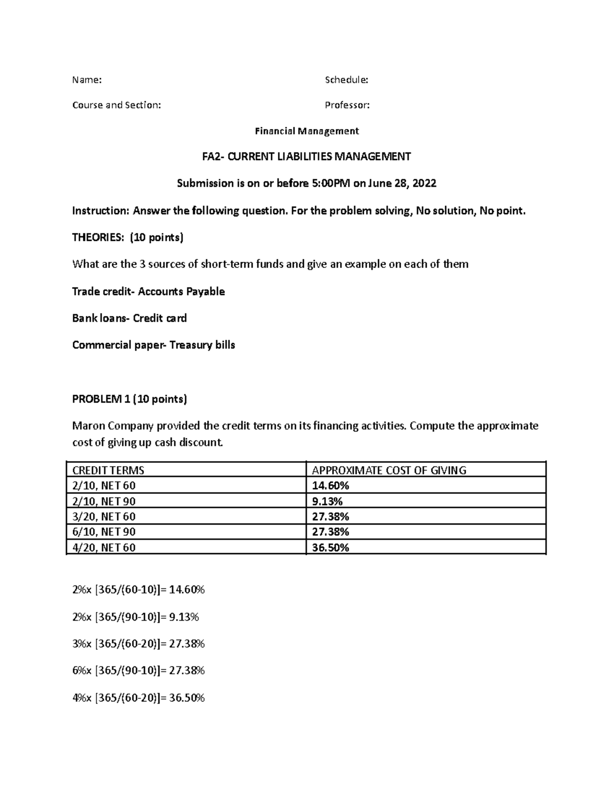 FA2 Current Liabilities Management - Name: Schedule: Course and Section ...