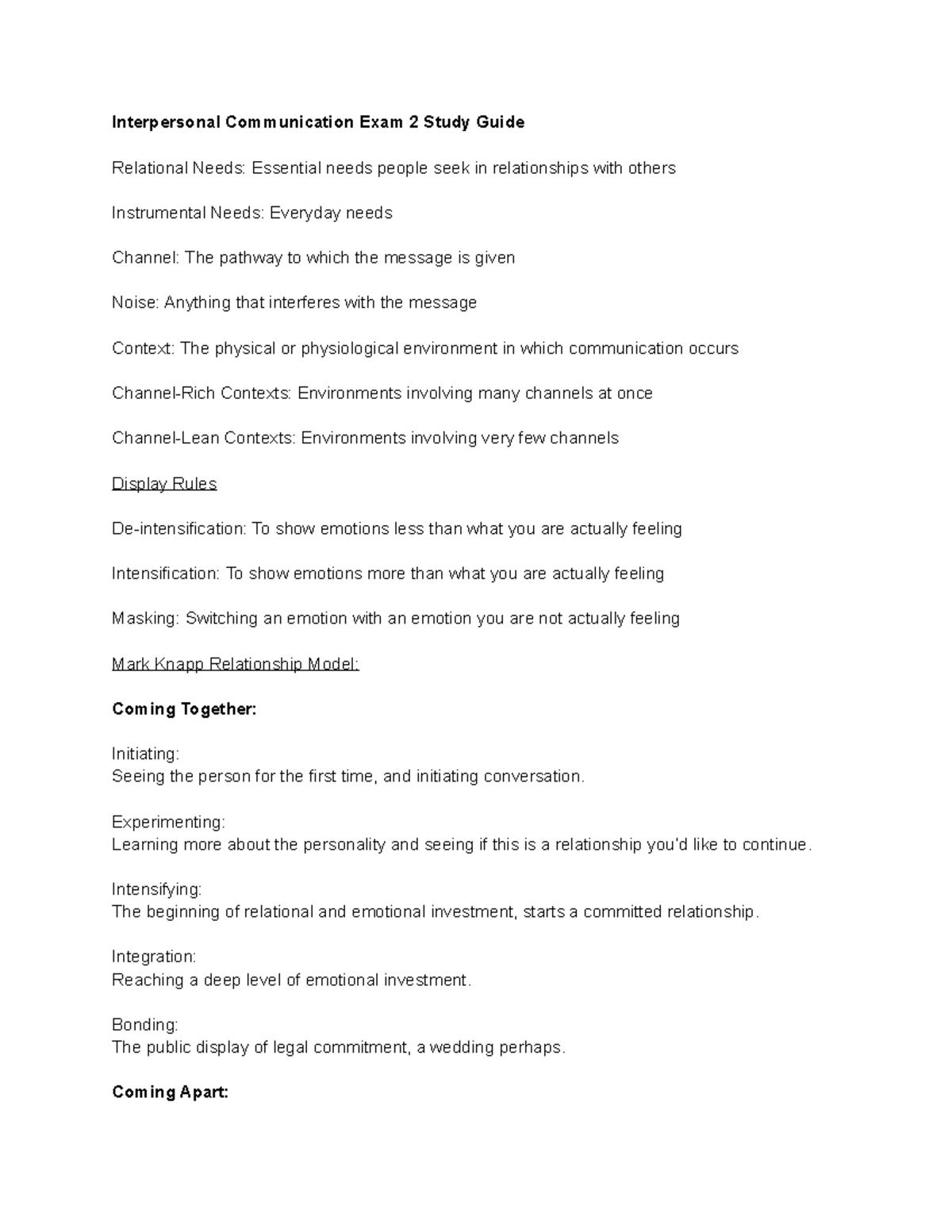 Interpersonal Communication Study Guide Exam 2 - Interpersonal Communication Exam 2 Study Guide ...