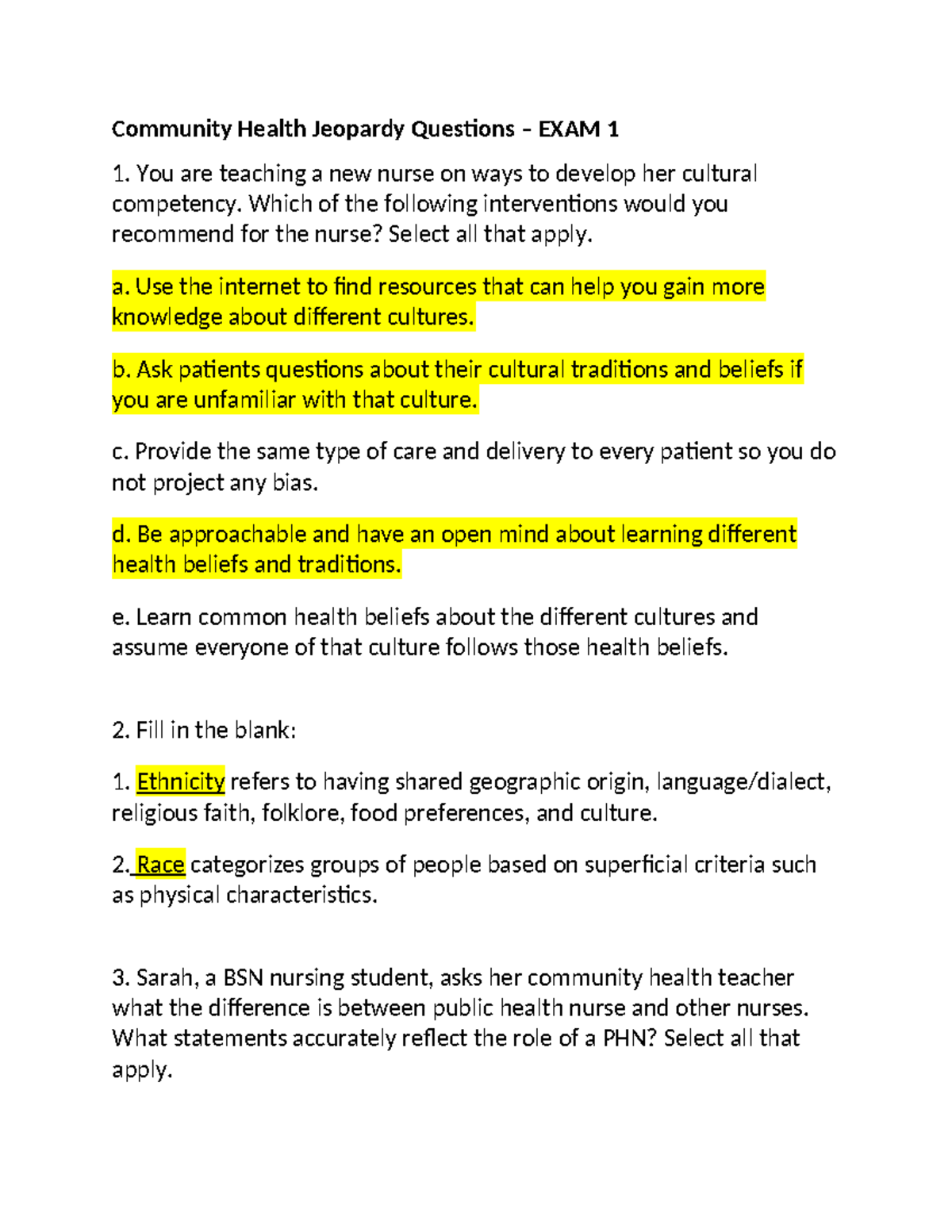 Community Health Jeopardy Questions - Which of the following ...