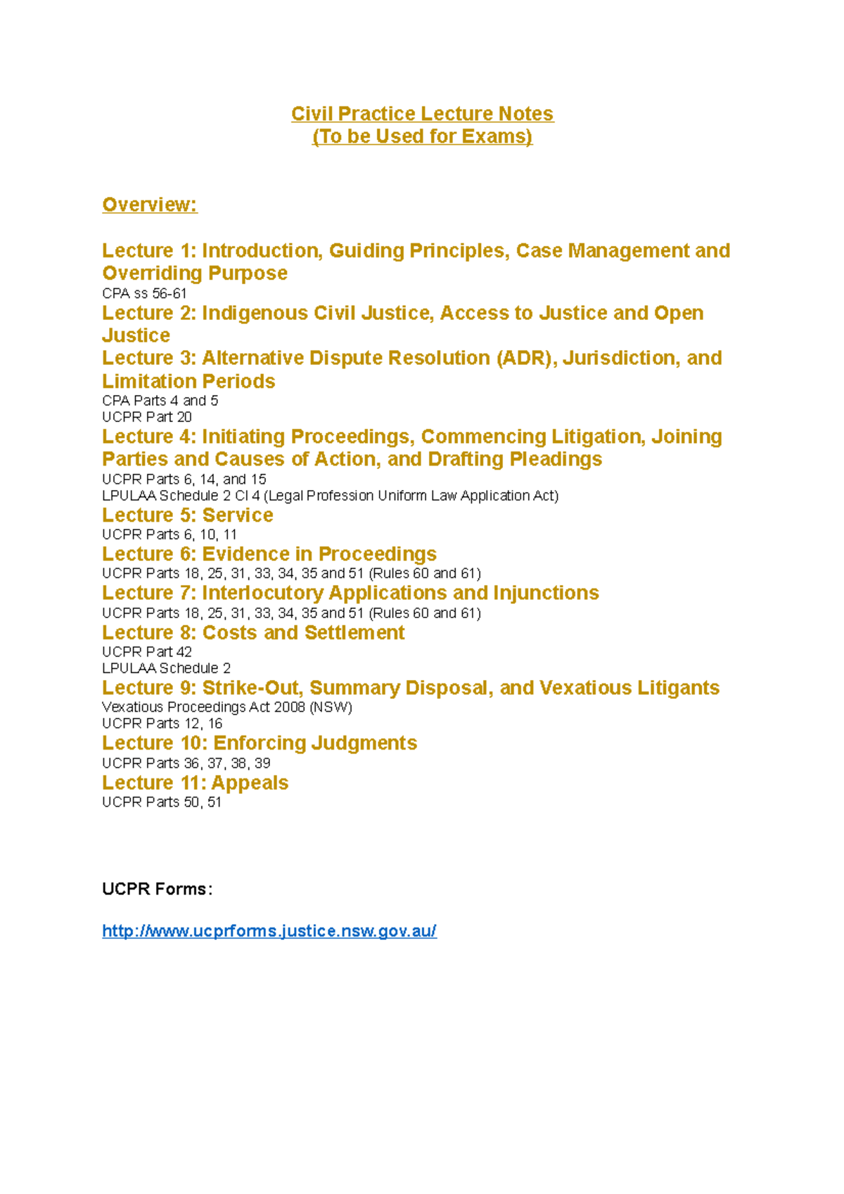 Civil Practice Exam Notes - Civil Practice Lecture Notes (To be Used ...