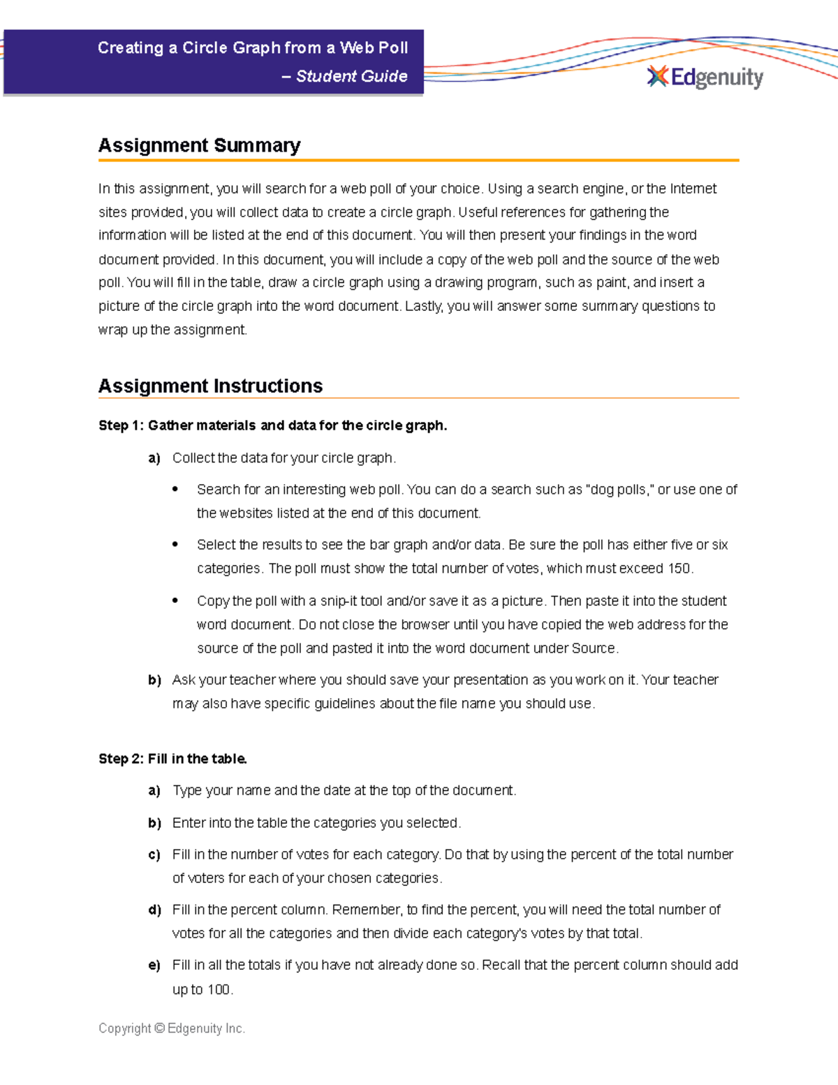 Student Guide - Circle Graph Report - Assignment Summary In this ...