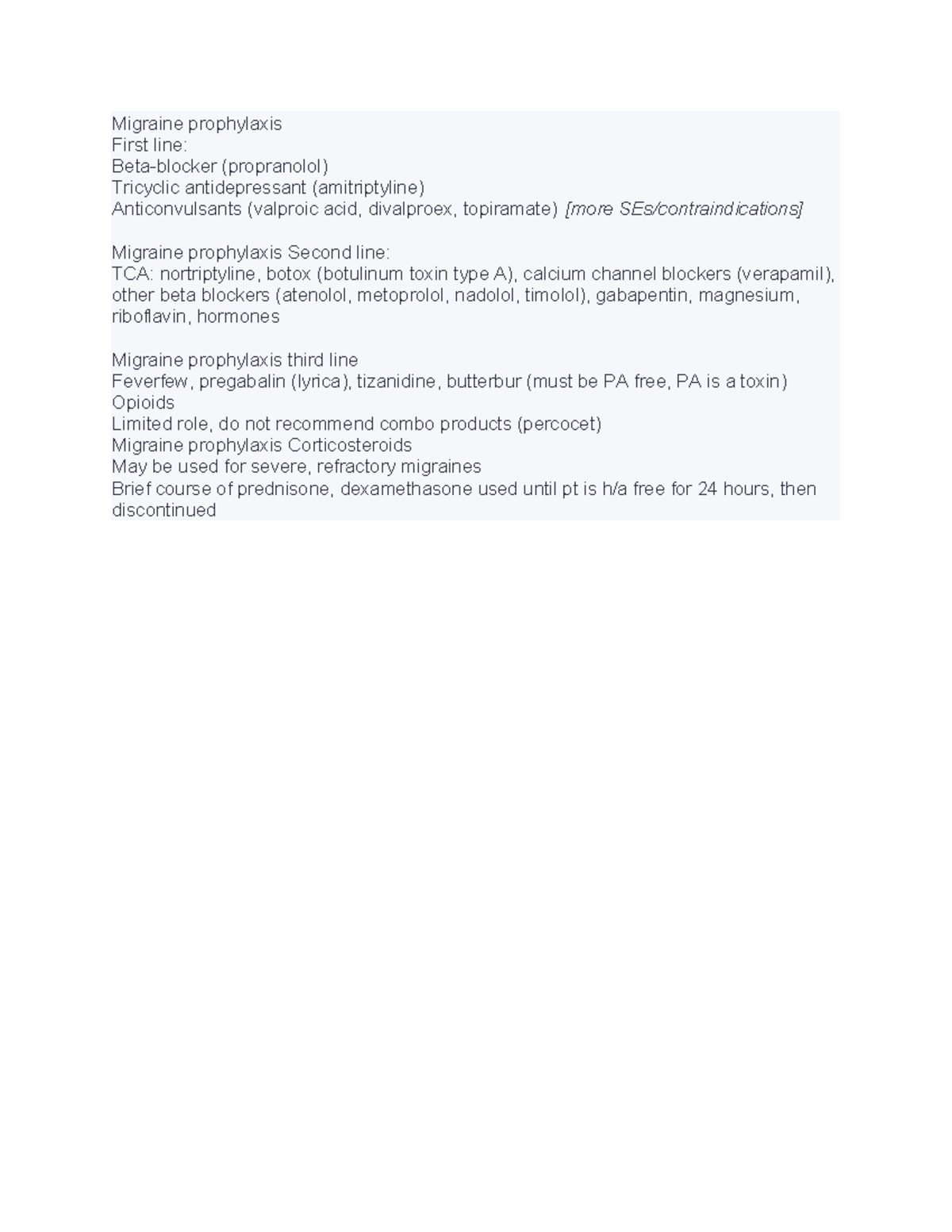 Migraine prophylaxis - Summary Pharmacology I - Migraine prophylaxis ...