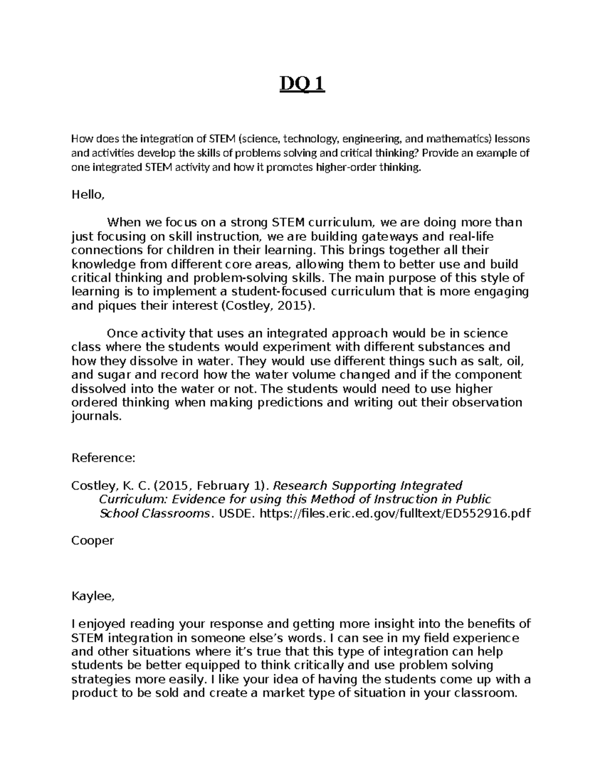 DQ 5 - DQ 5 - DQ 1 How does the integration of STEM (science ...