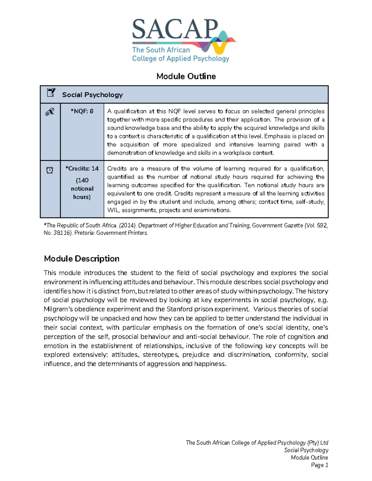 BApp Soc Sci BPsych - Social Psychology MO JAN 2023 - The South African ...