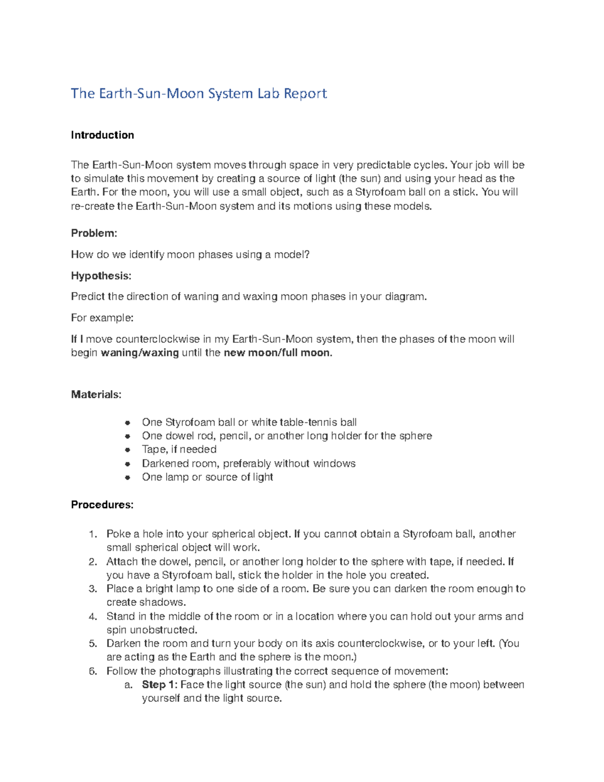 Joshua Grant 8.06 Earth, Sun, and Moon System Template - The Earth-Sun ...