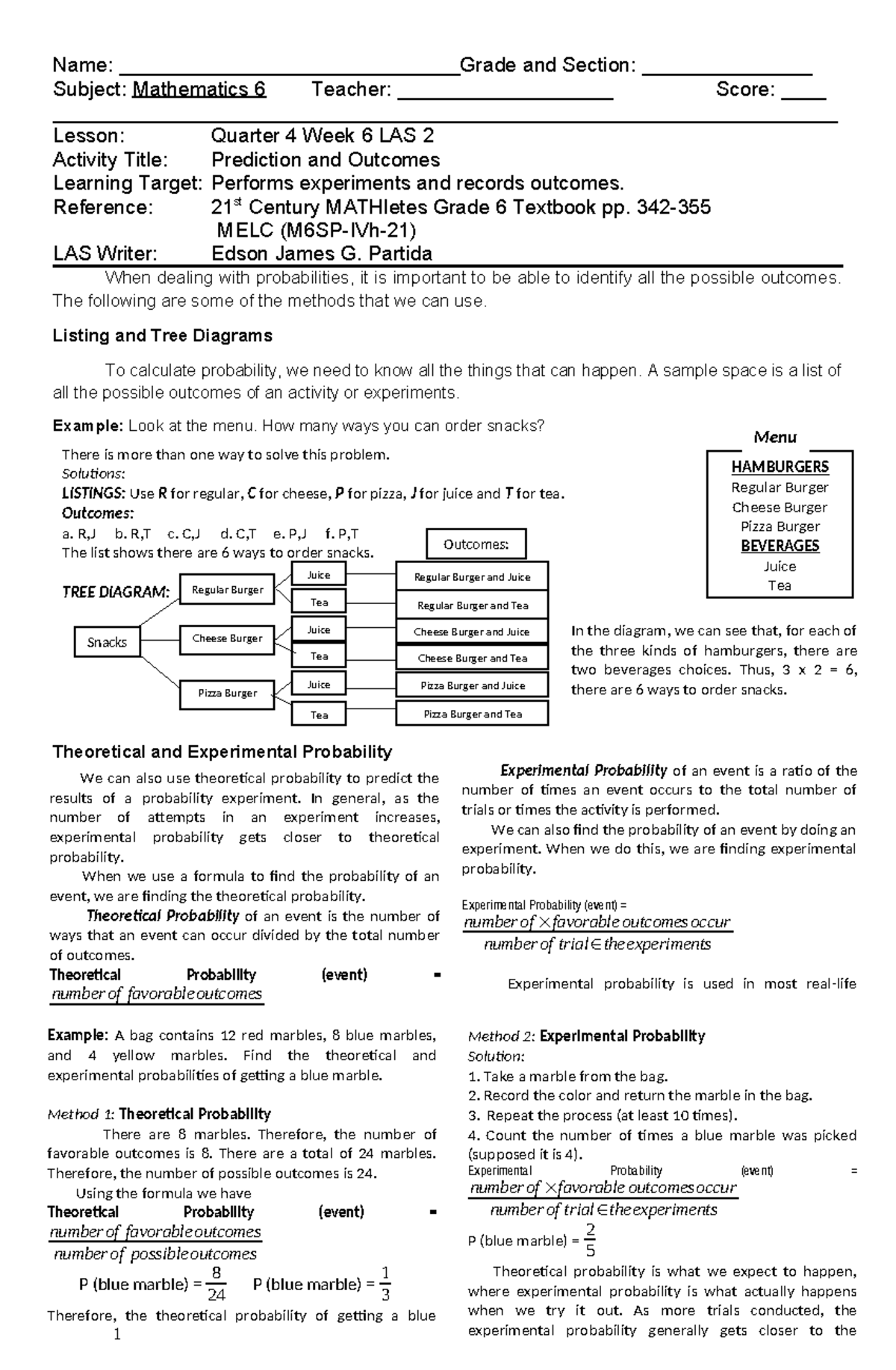 Math 6-Week 6-LAS2 - Final - HAMBURGERS Regular Burger Cheese Burger ...