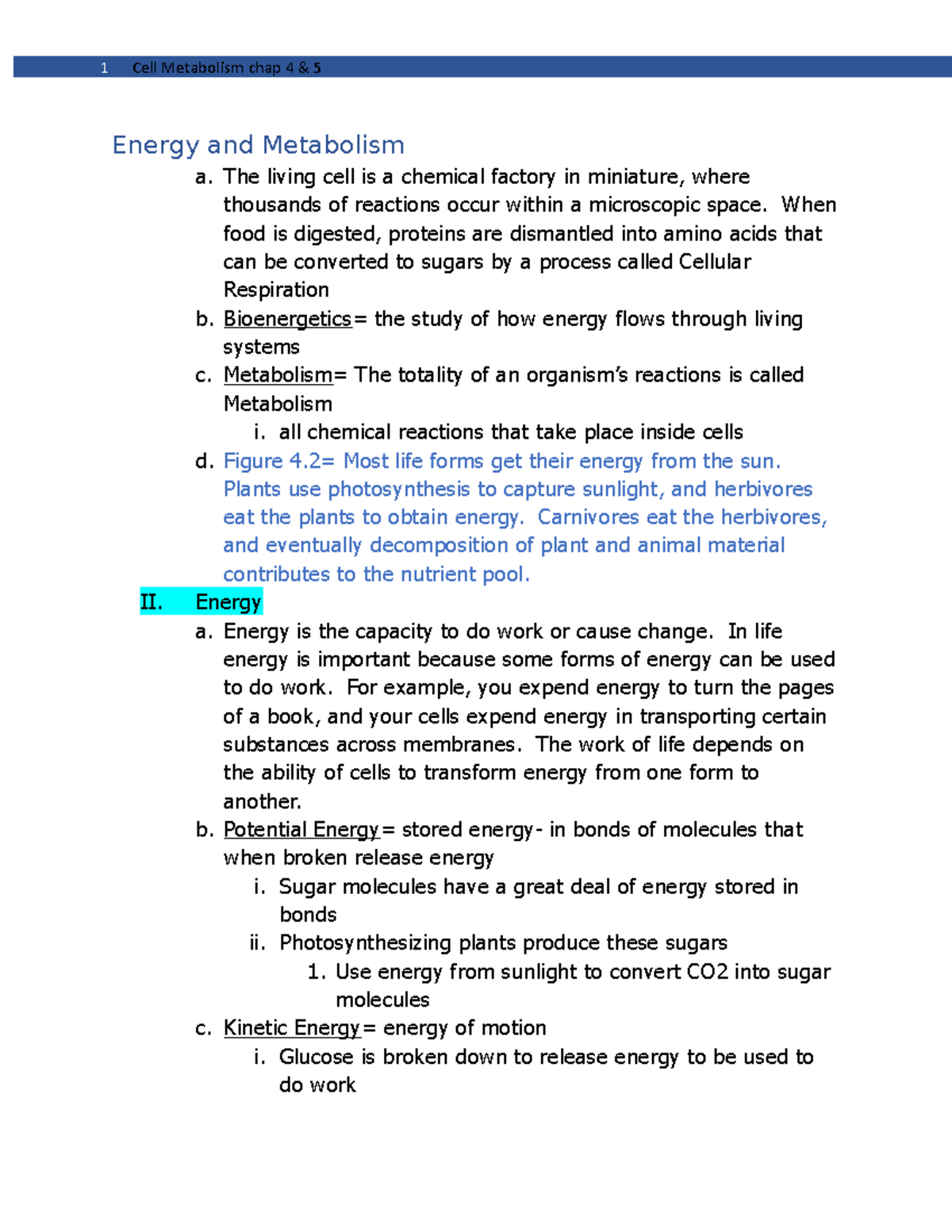 Cell Metabolism highlighted - Energy and Metabolism a. The living cell ...