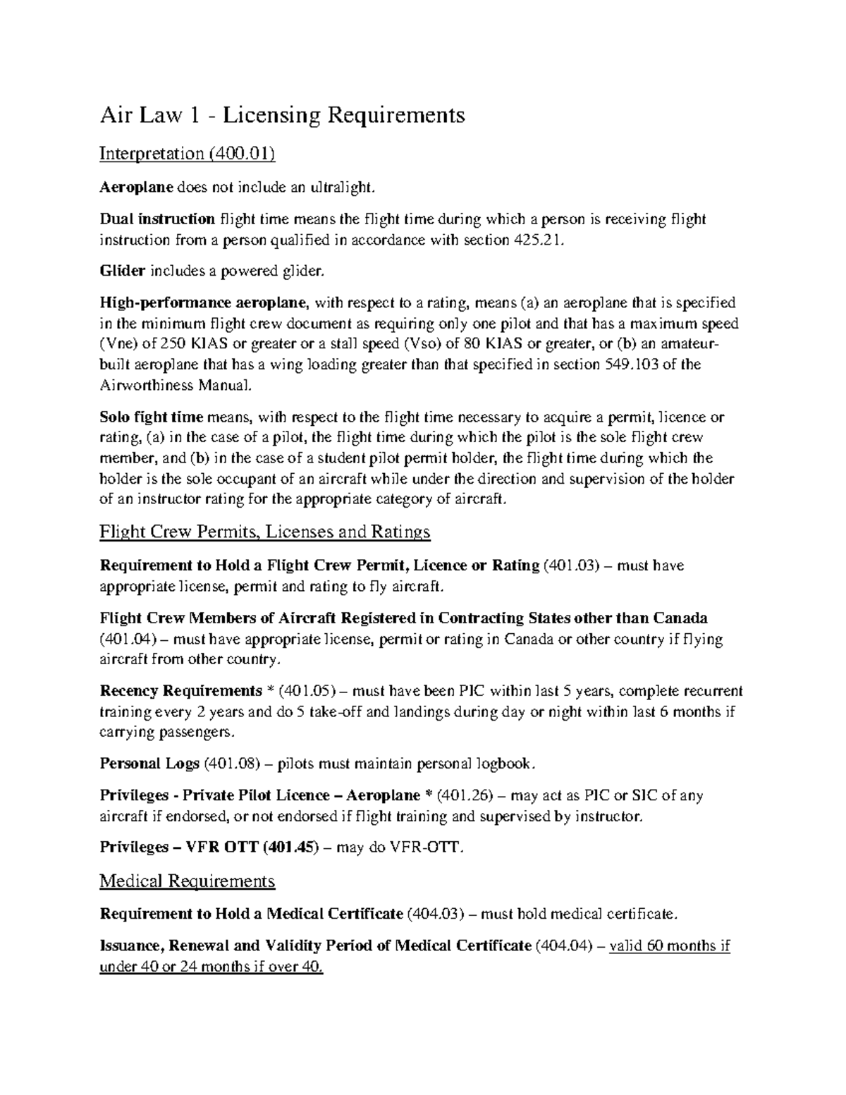 Air Law Notes - Air Law - Air Law 1 - Licensing Requirements ...