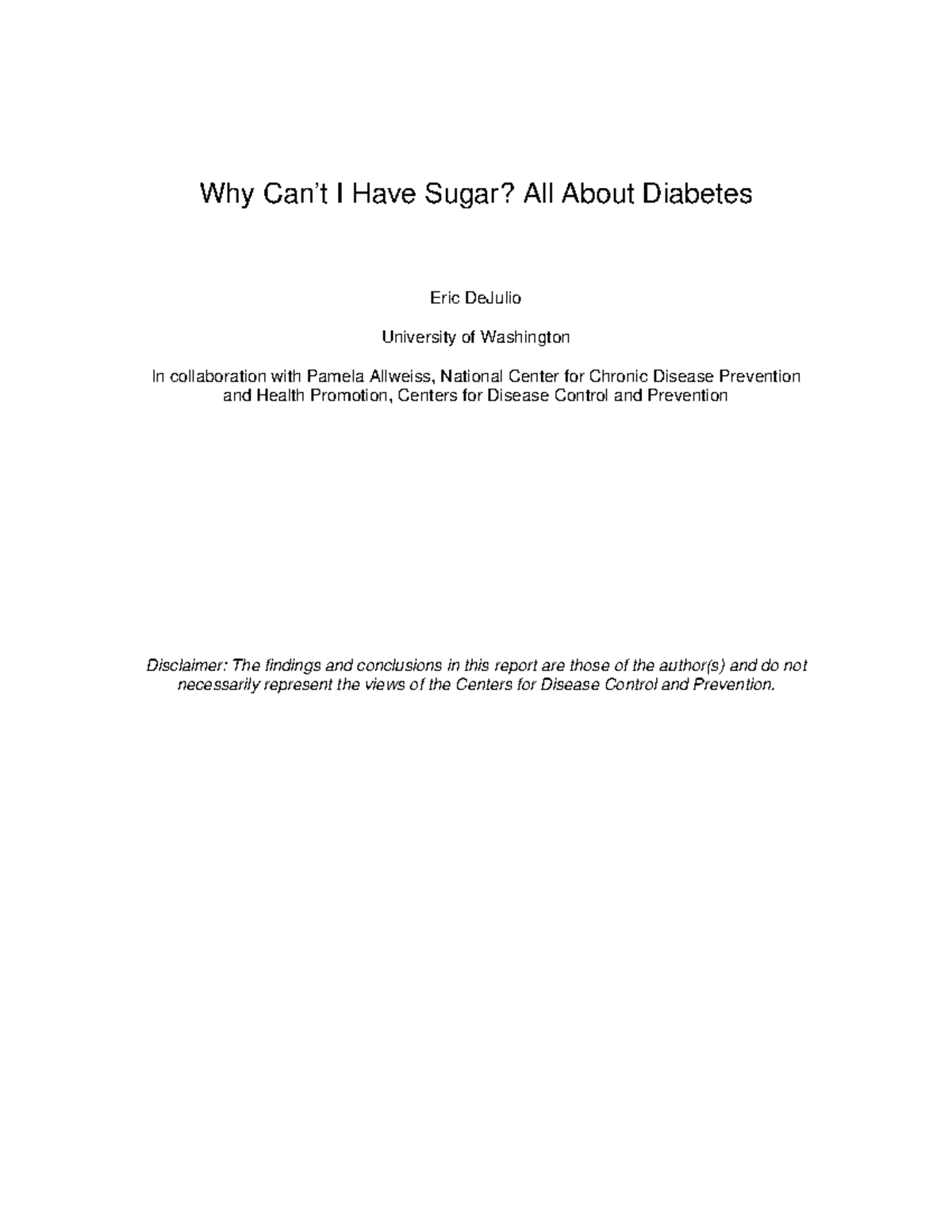 De Julio Diabetes Lesson Plan - Why Can’t I Have Sugar? All About ...