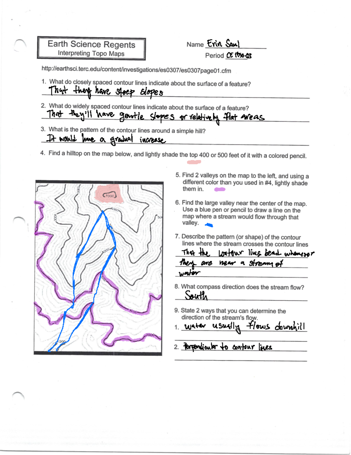 Assignment - Interpreting Topo Maps - Earth Science Regents Name Evin ...