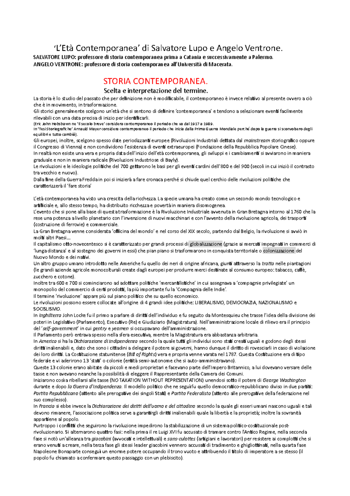 Storia Contemporanea di Lupo e Ventrone - ‘L’Età Contemporanea’ di ...