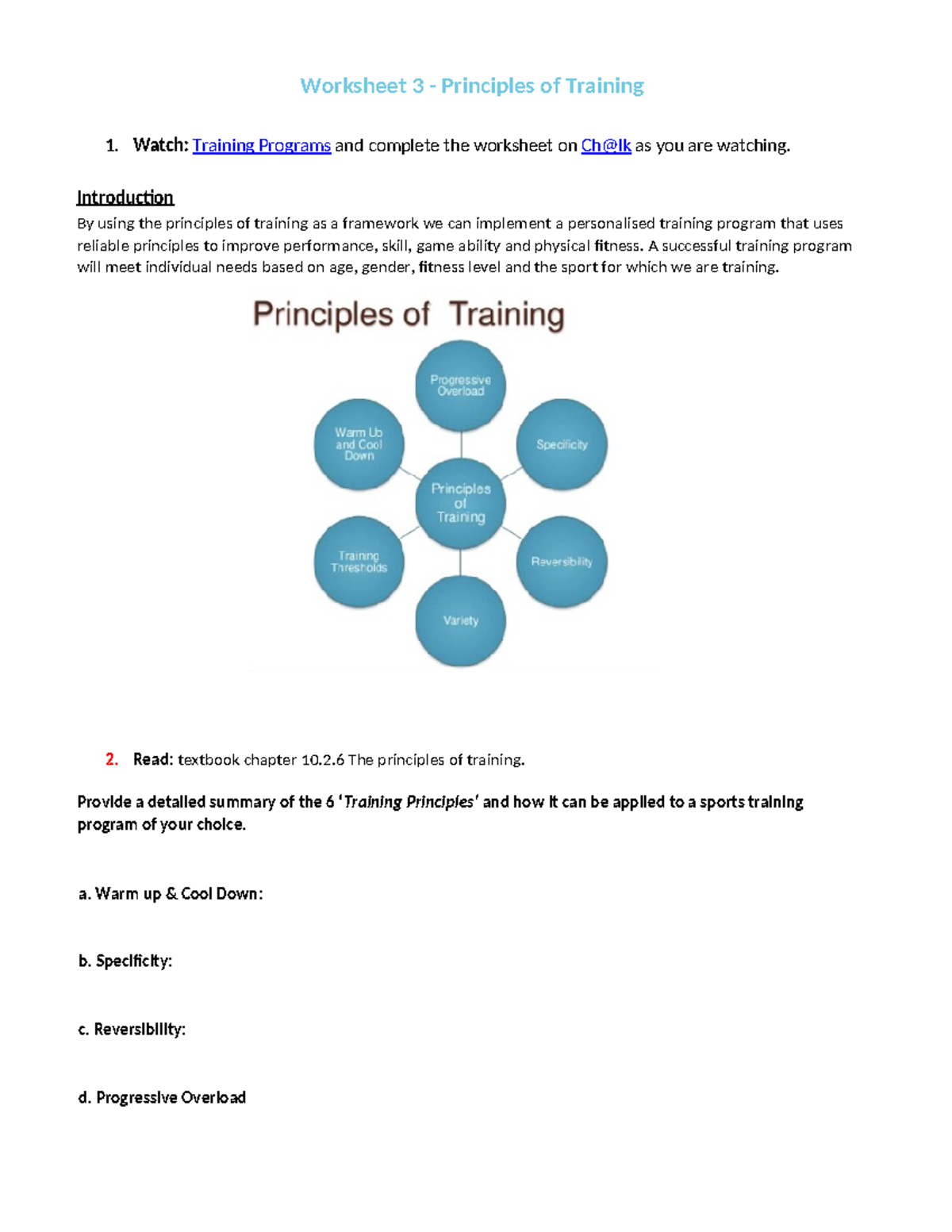 Worksheet 3 - Principles of Training - Worksheet 3 - Principles of ...