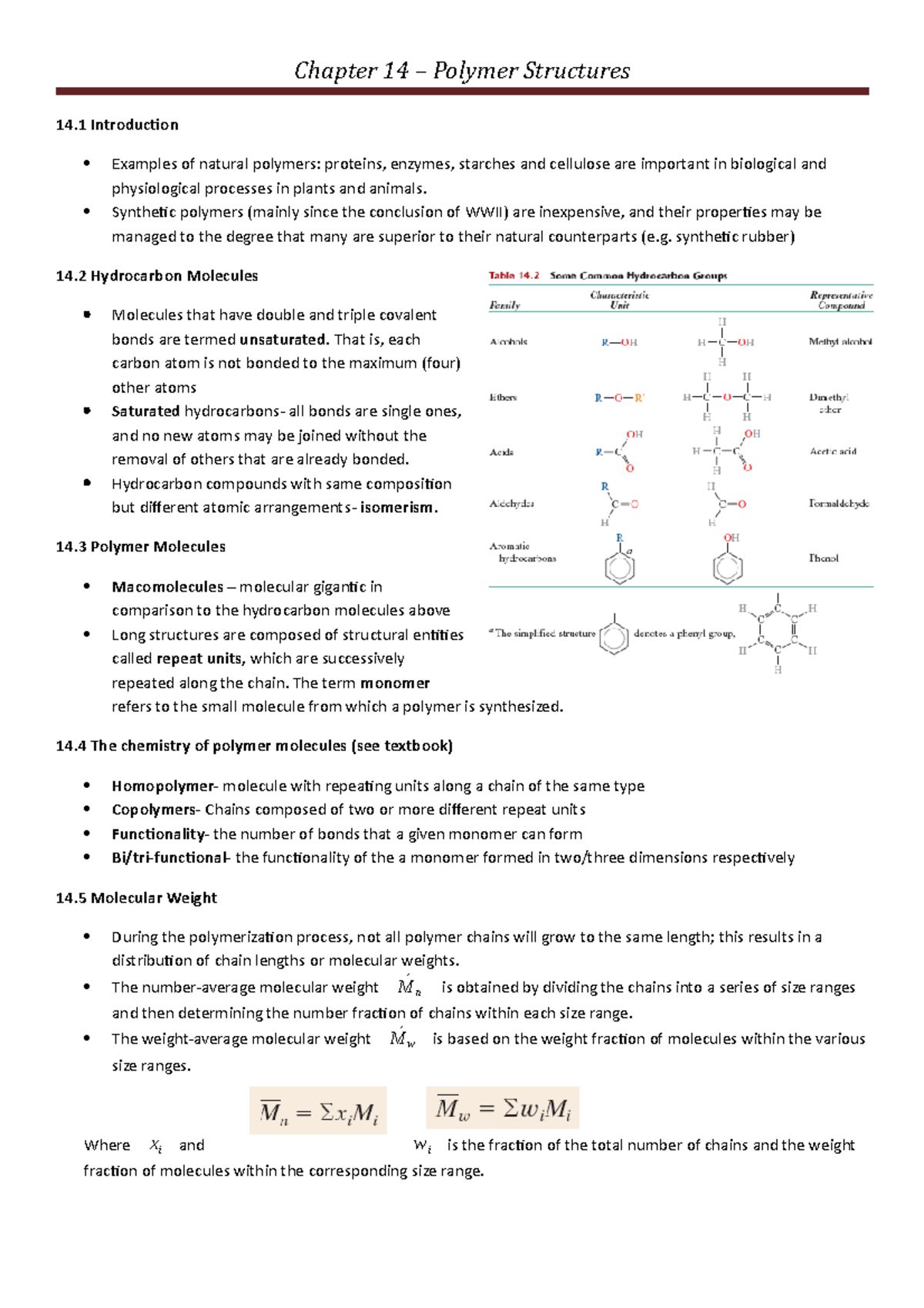 Chapter 14 Polymer Structures Study Notes - 14 Introduction Examples of ...