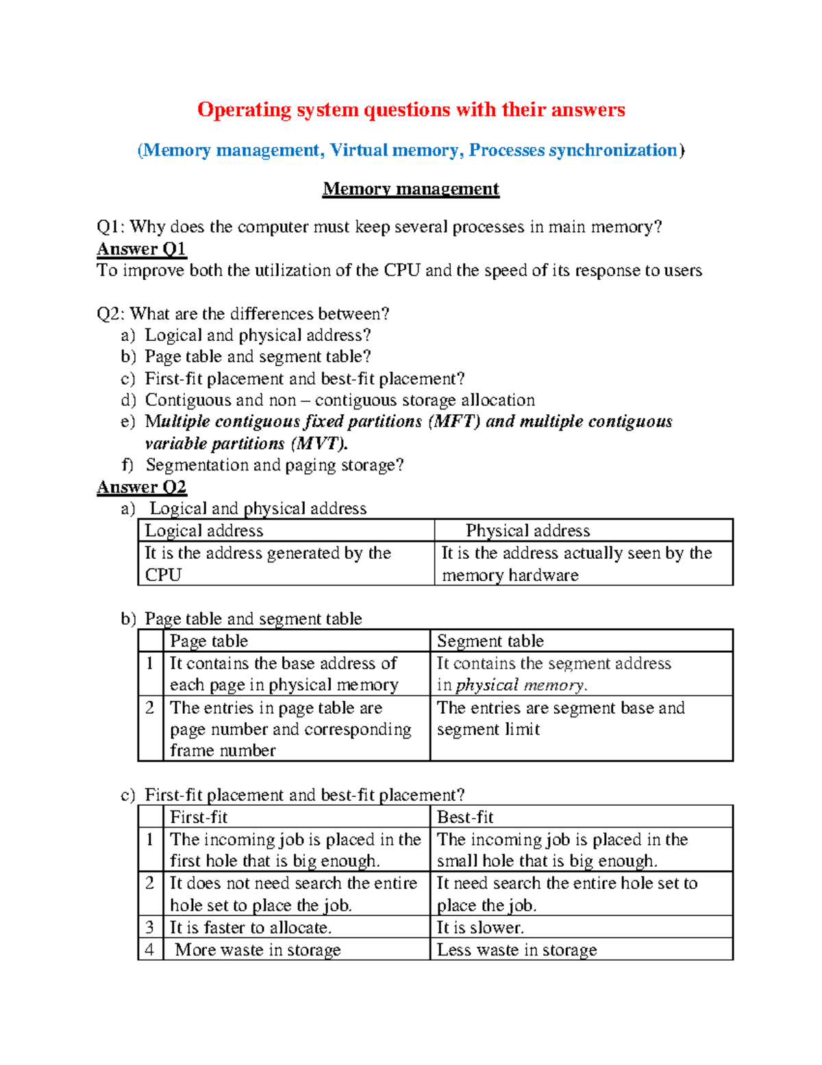 Operating System Practice Qns - Operating system questions with their ...