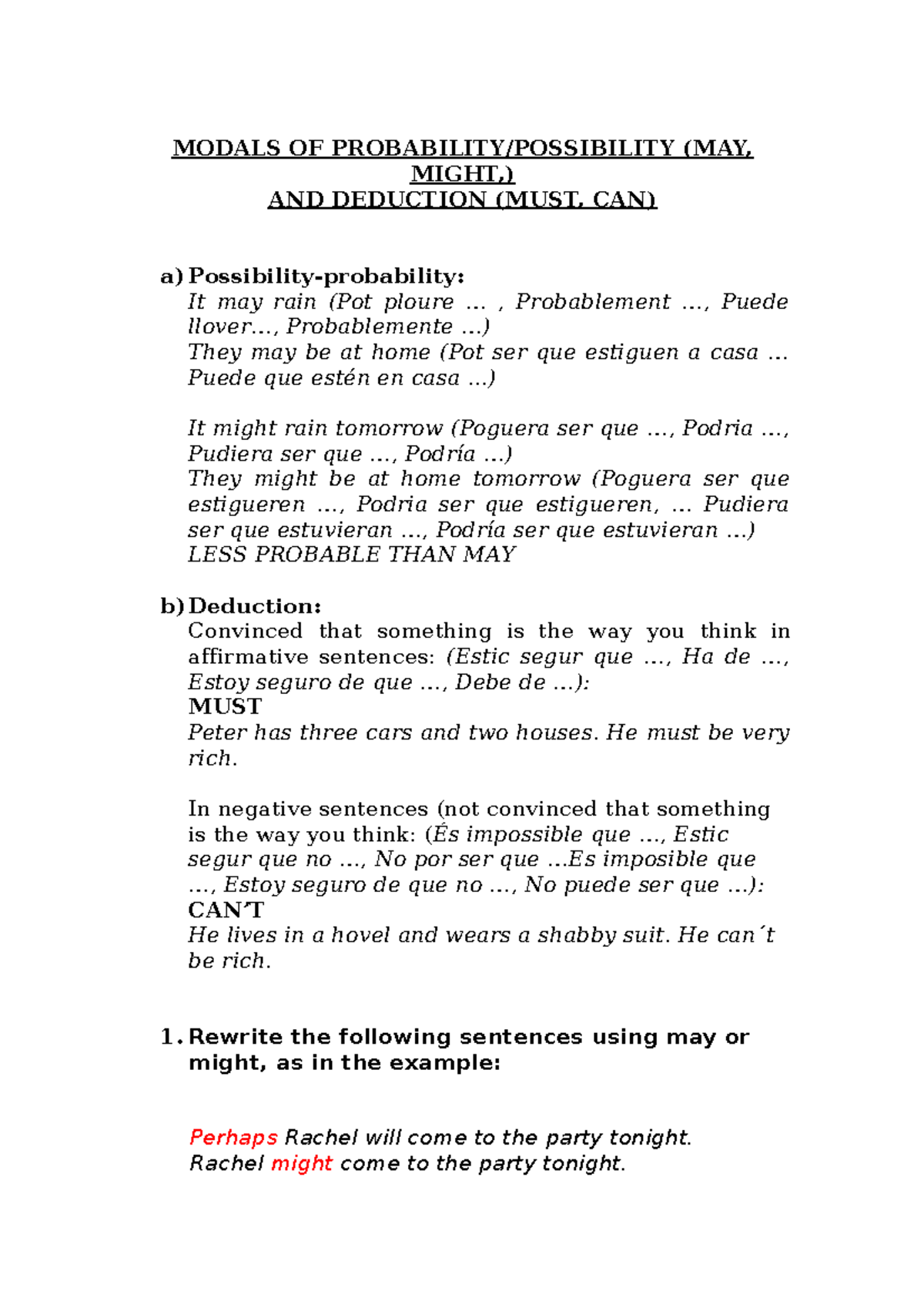 Grammar-Modals - MODALS OF PROBABILITY/POSSIBILITY (MAY, MIGHT,) AND ...