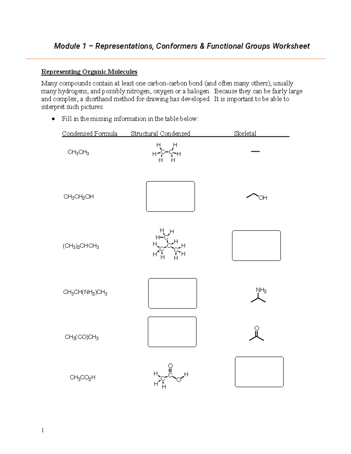 Module 1 Functional Groups, Representations, and Conformations - Module ...