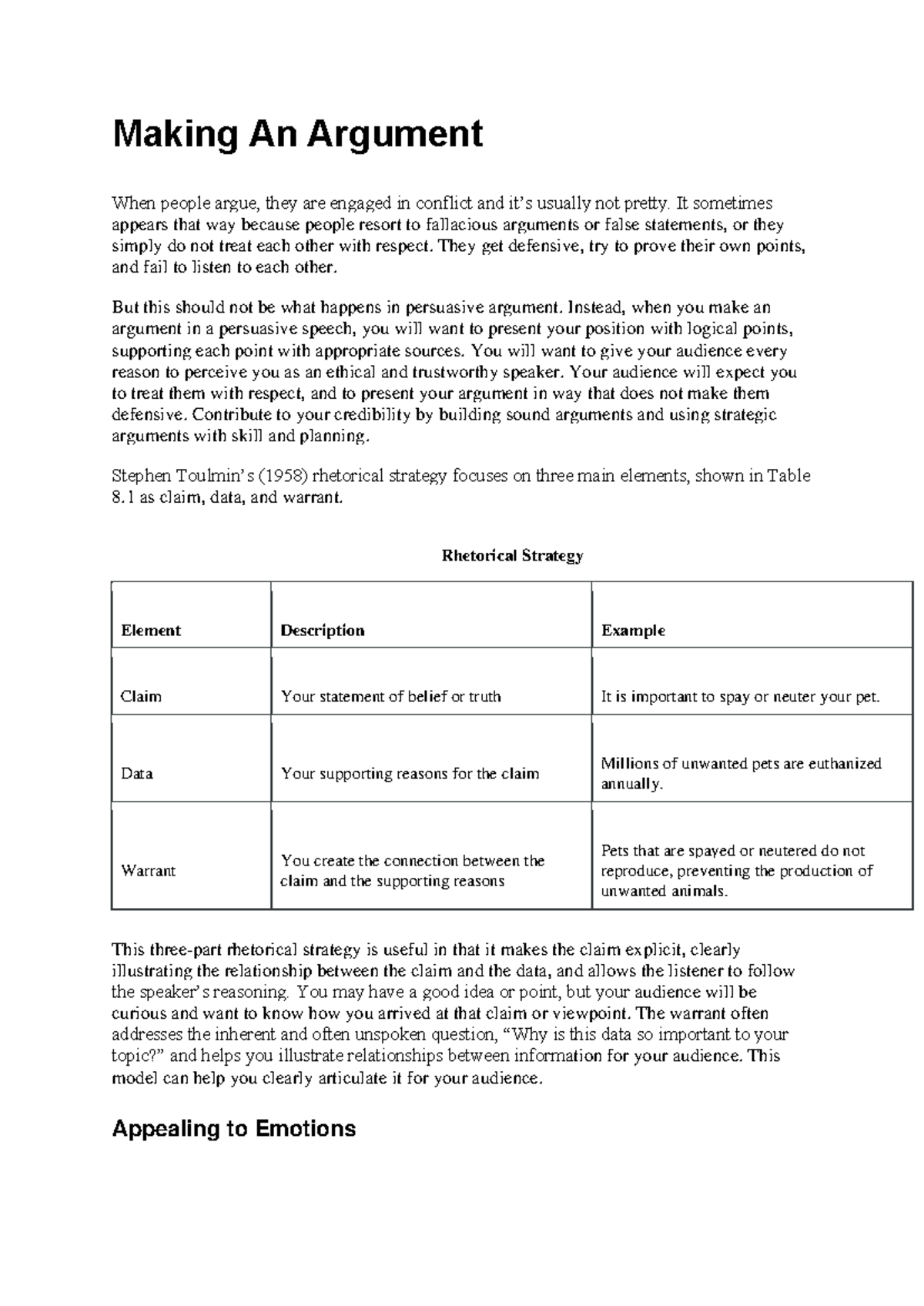 An argumentative speech - Making An Argument When people argue, they ...