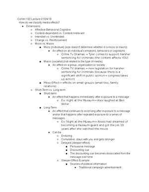 Comm 102 Lecture Notes For Exam 1 - Media Processes and Effects exams ...