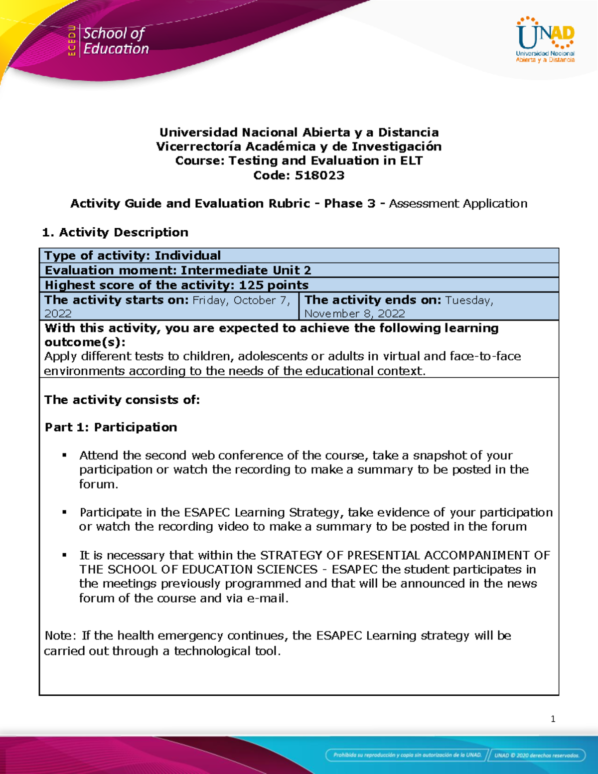 Activities guide and evaluation rubric - Unit 2 - Phase 3 - Assessment ...