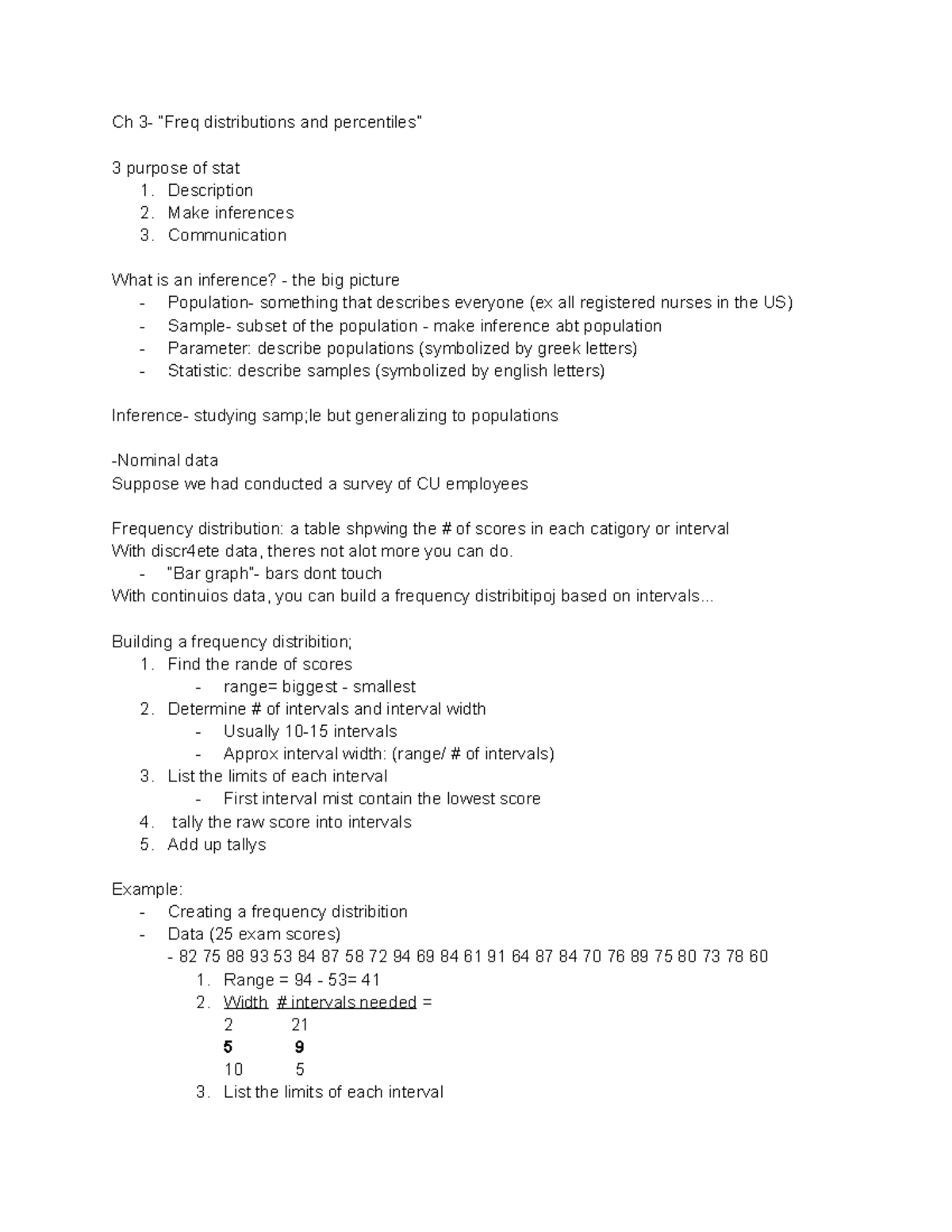 Psych 3090 ch 3 - CH 3 notes Fred Switzer - Ch 3- “Freq distributions ...