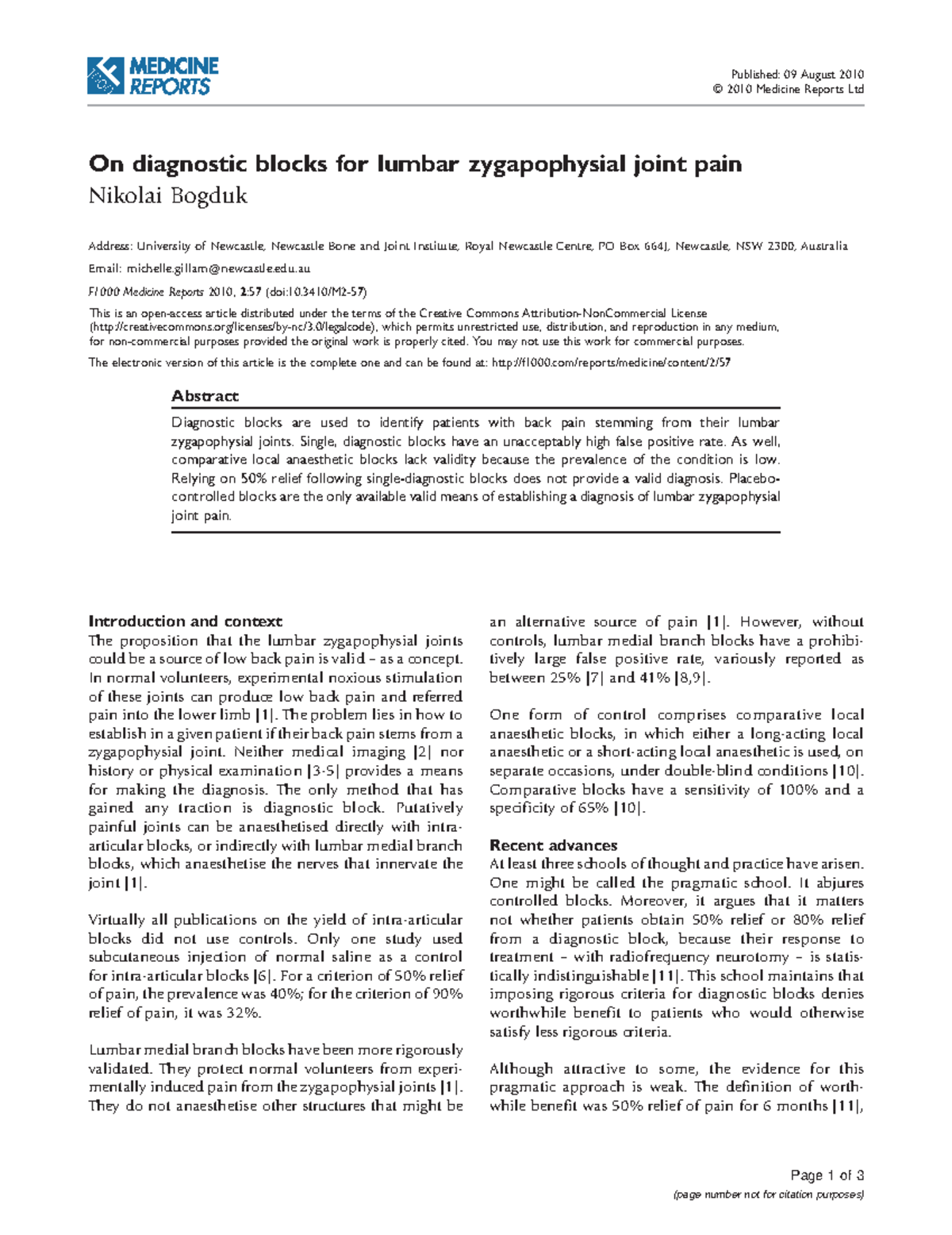 Bogduk 57 1 - doc - On diagnostic blocks for lumbar zygapophysial joint ...
