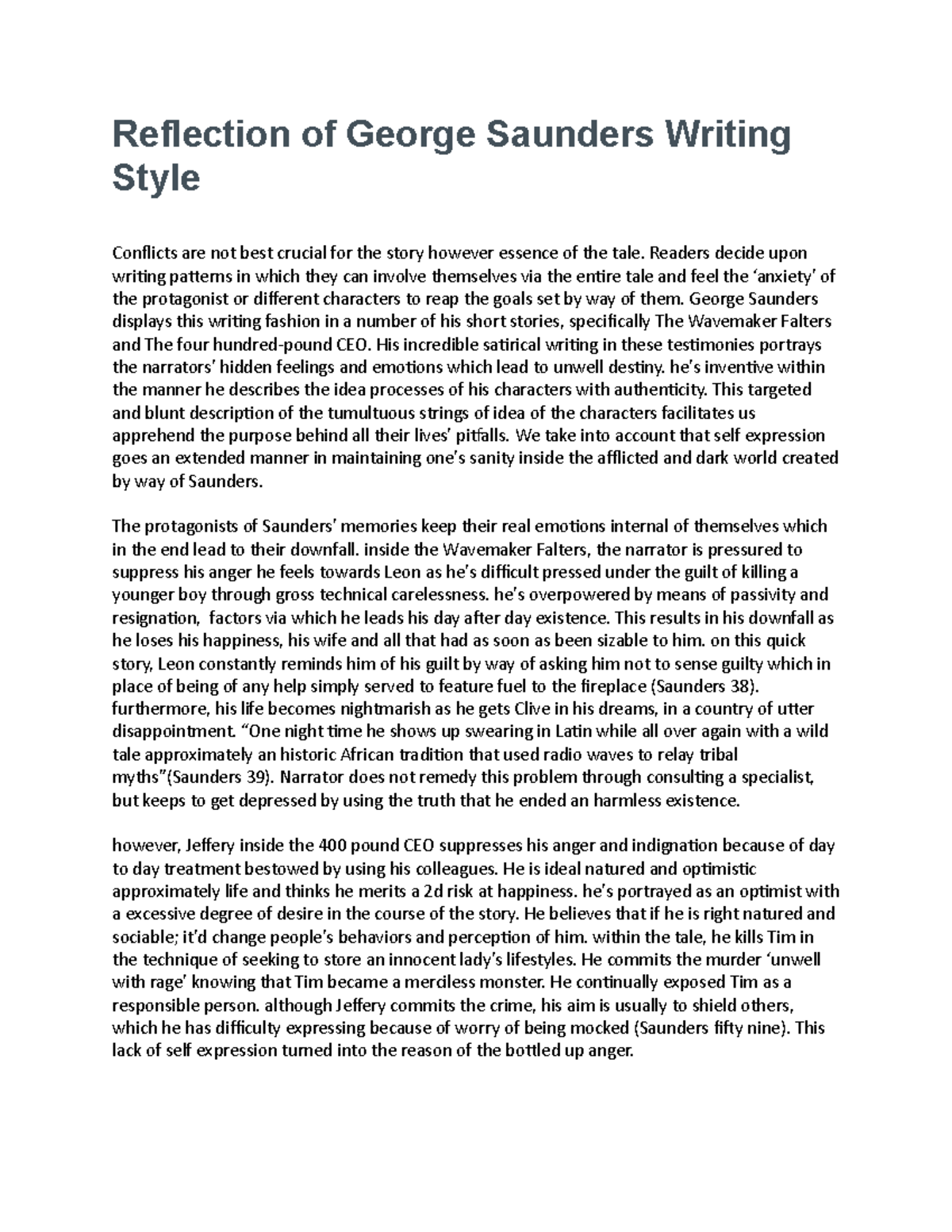Reflection of George Saunders Writing Style - Reflection of George ...