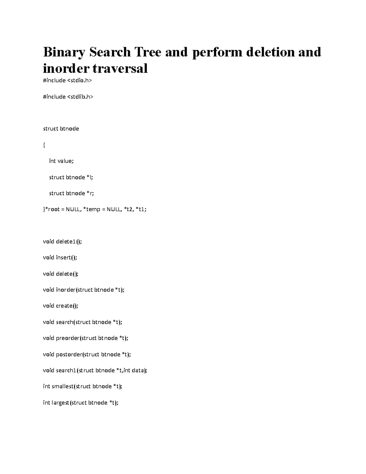 Bst Dsa Binary Search Tree And Perform Deletion And Inorder