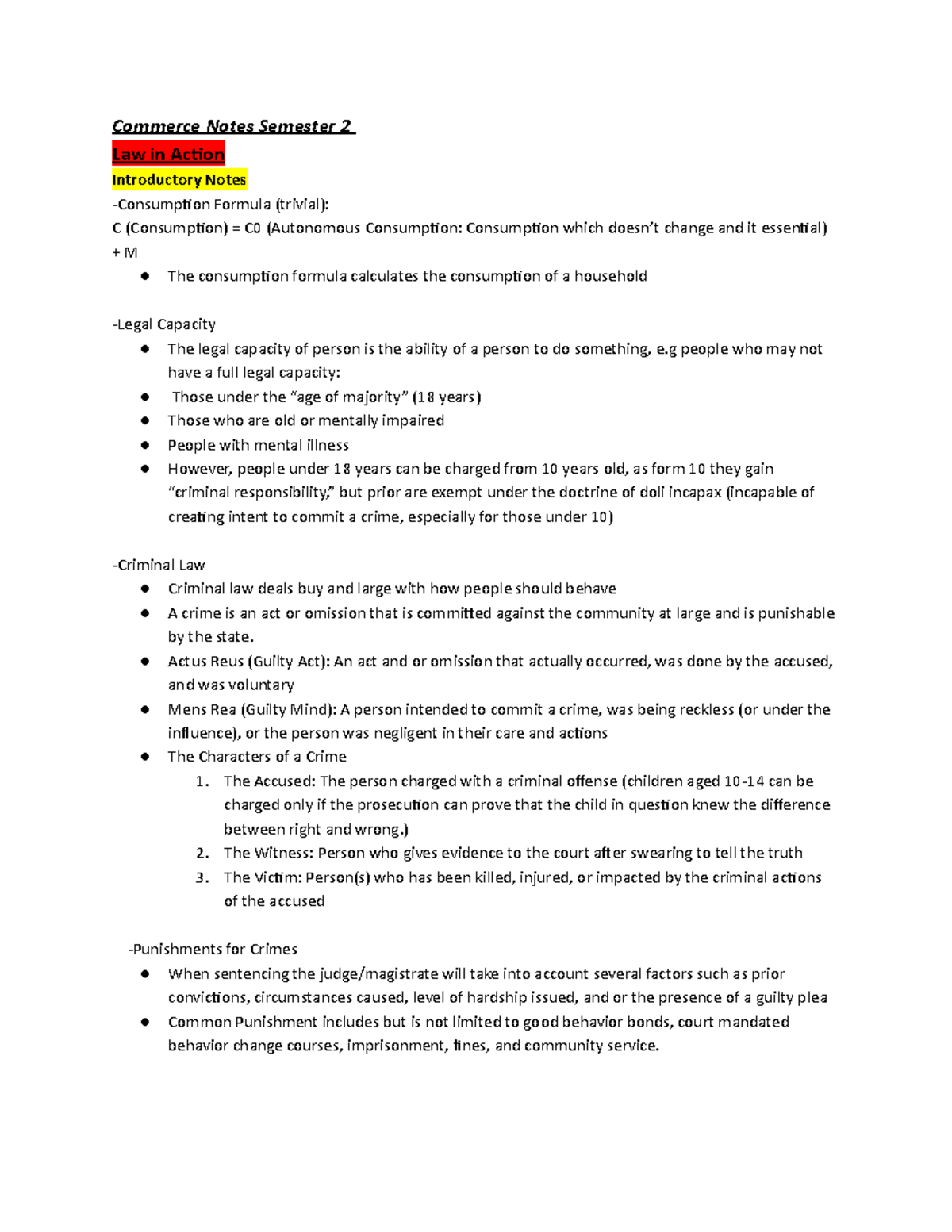 Commerce Notes Semester 2 - Actus Reus (Guilty Act): An act and or ...