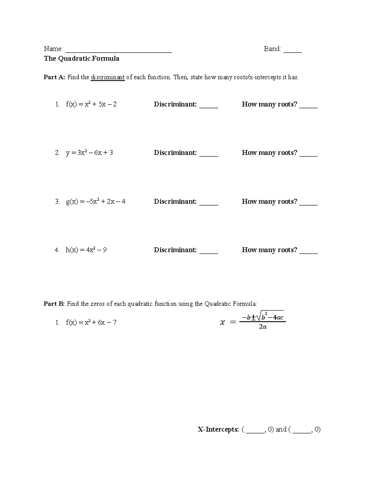 2022-23 - Unit 8, Day 8 (The Quadratic Formula) - Name ...