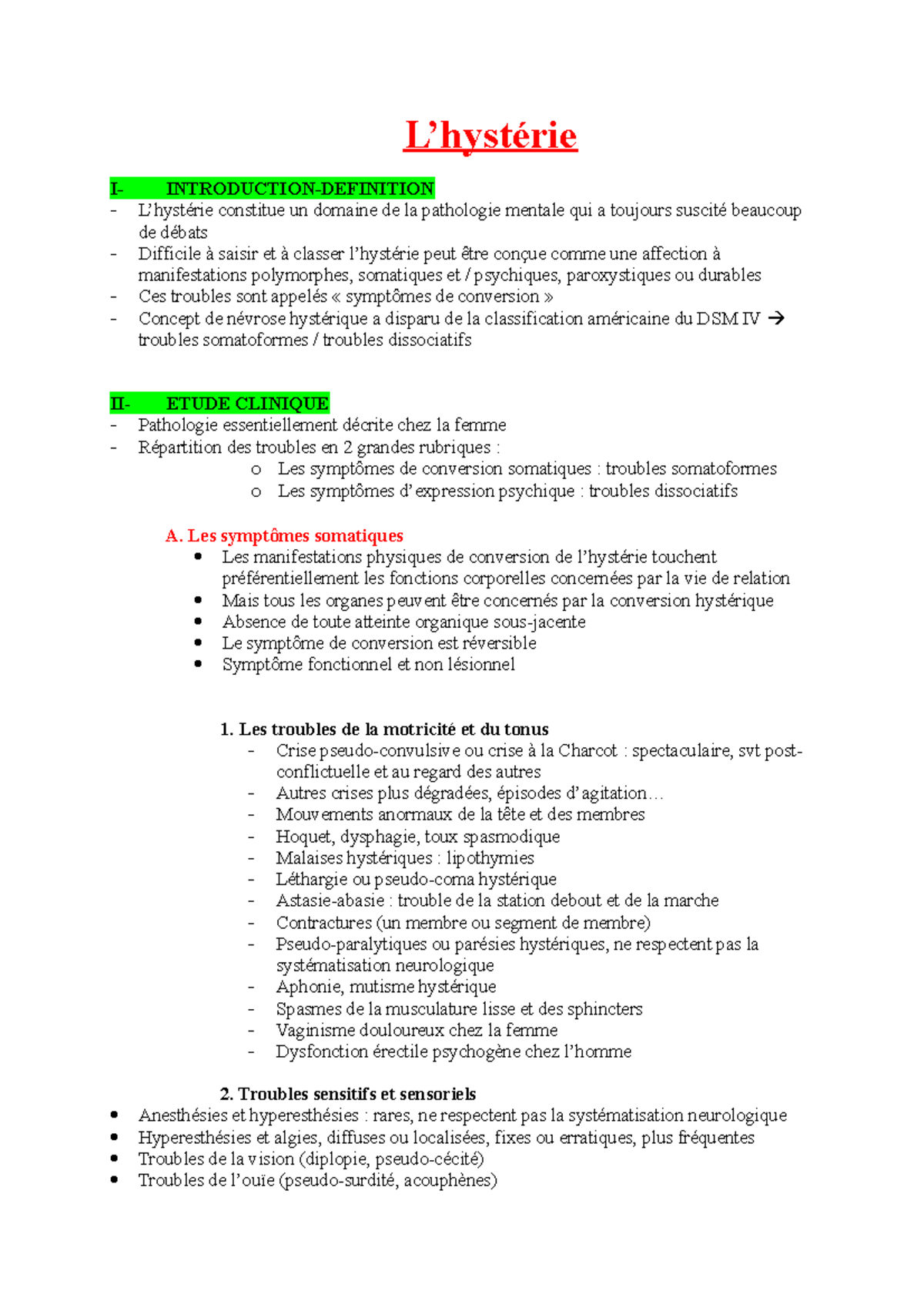 Hysterie - L’hystérie I- INTRODUCTION-DEFINITION L’hystérie constitue ...
