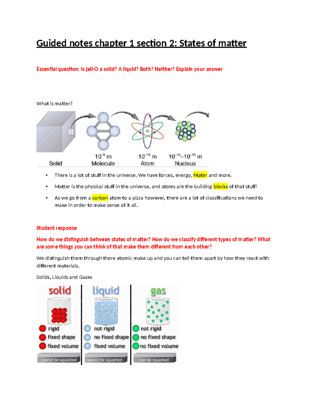 Guided notes chapter 1 section 2 states of matter - Guided notes ...