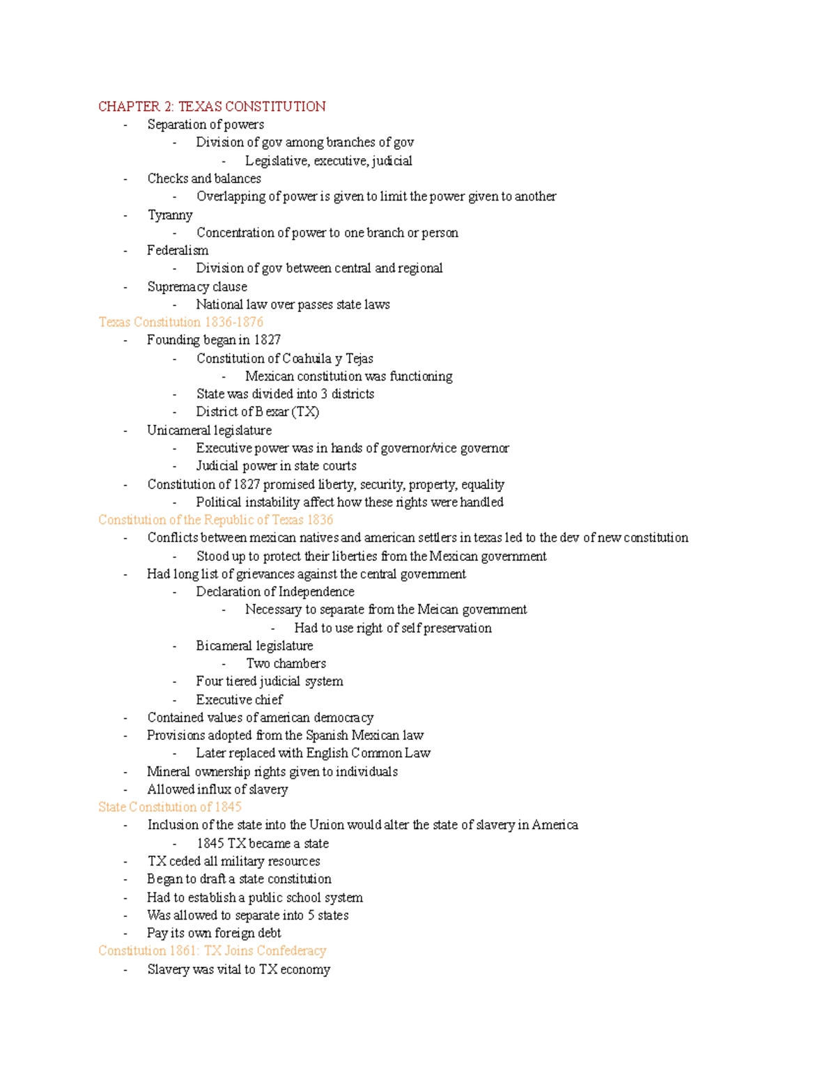 Chapter 2 Texas Constitution - CHAPTER 2: TEXAS CONSTITUTION Separation ...