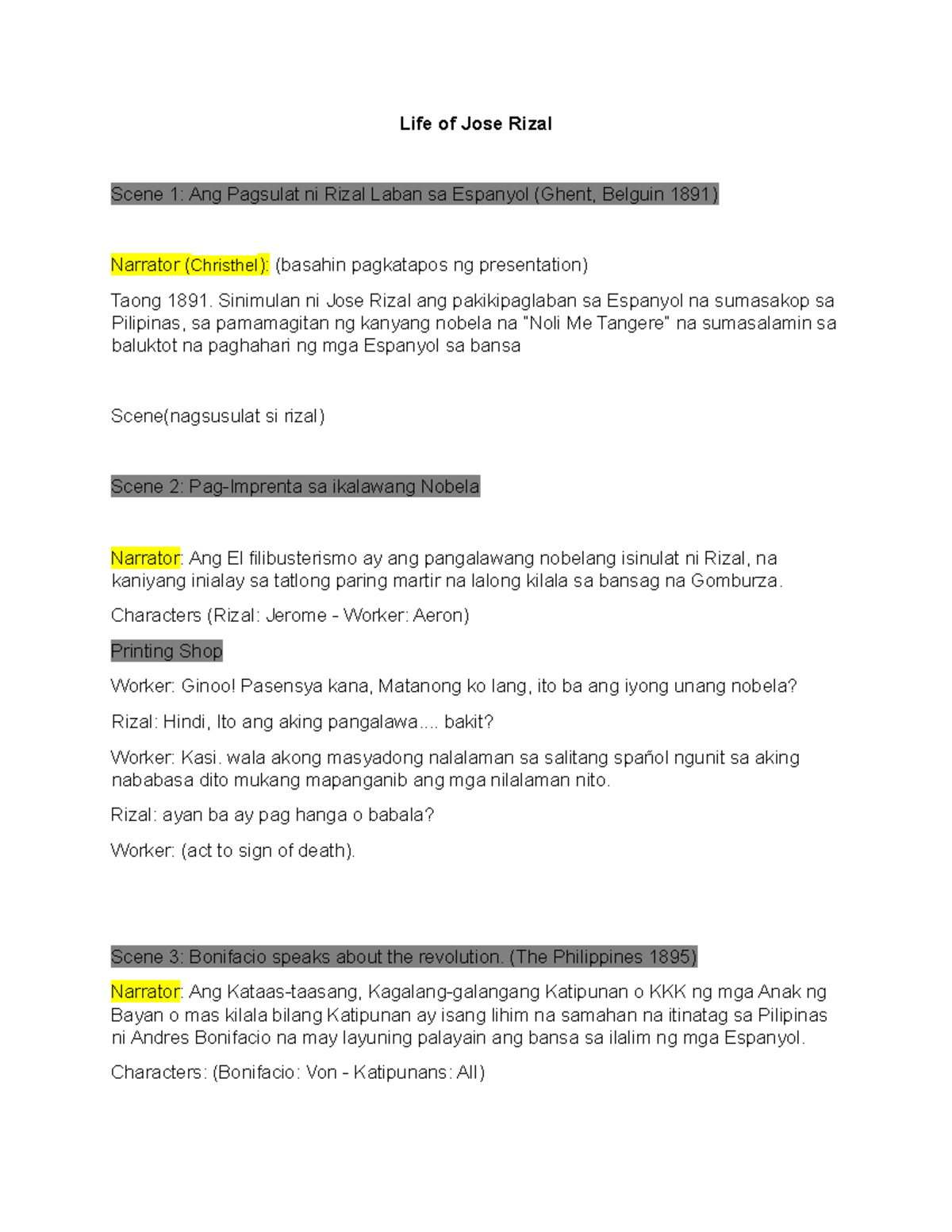 Jose-Rizal-Sript - sddw - Life of Jose Rizal Scene 1: Ang Pagsulat ni ...