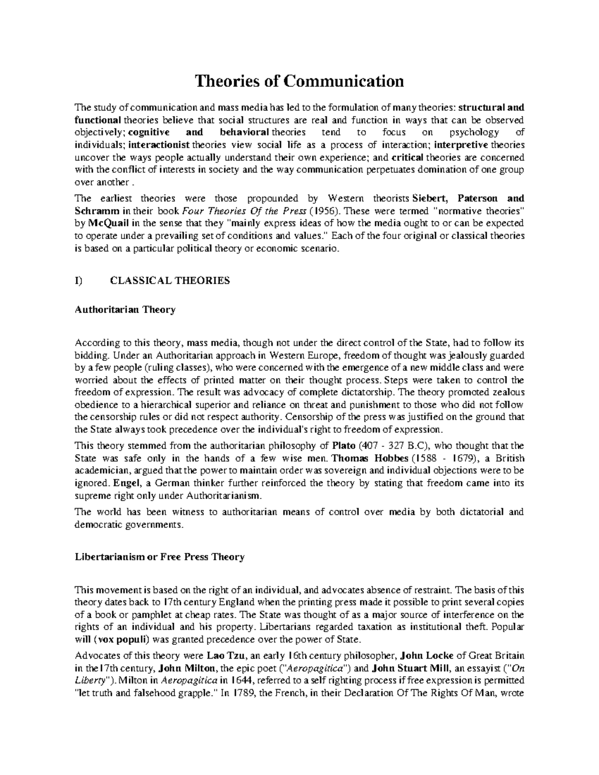 Theories of Communication 1 - Theories of Communication The study of ...