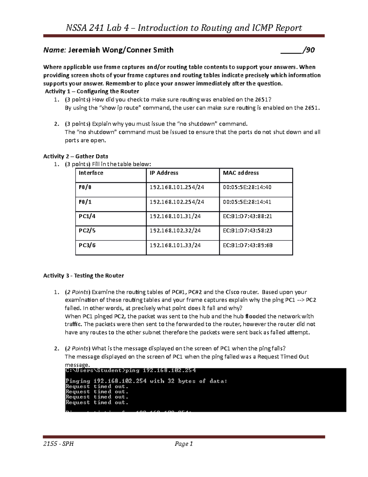 Lab 4 Report - NSSA 241 Lab 4 Introduction to Routing and ICMP Report ...