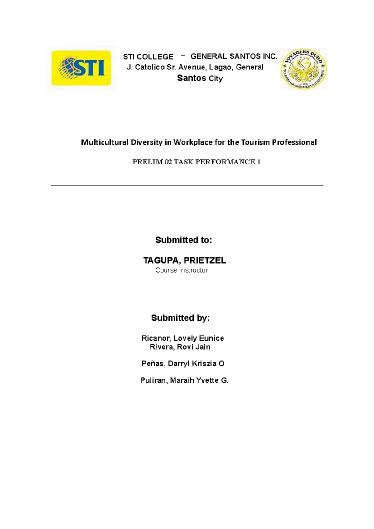 02-Performance-Task-1-ARG- Multicultural Diversity in Workplace for the Tourism Professional ...
