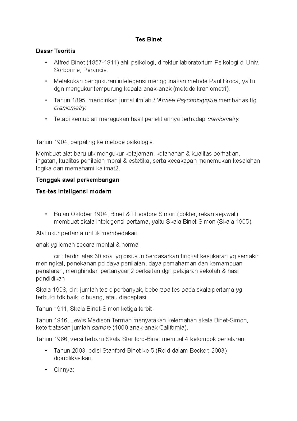 Tes Binet dan Tes PM - Tes Binet Dasar Teoritis Alfred Binet (1857-1911 ...