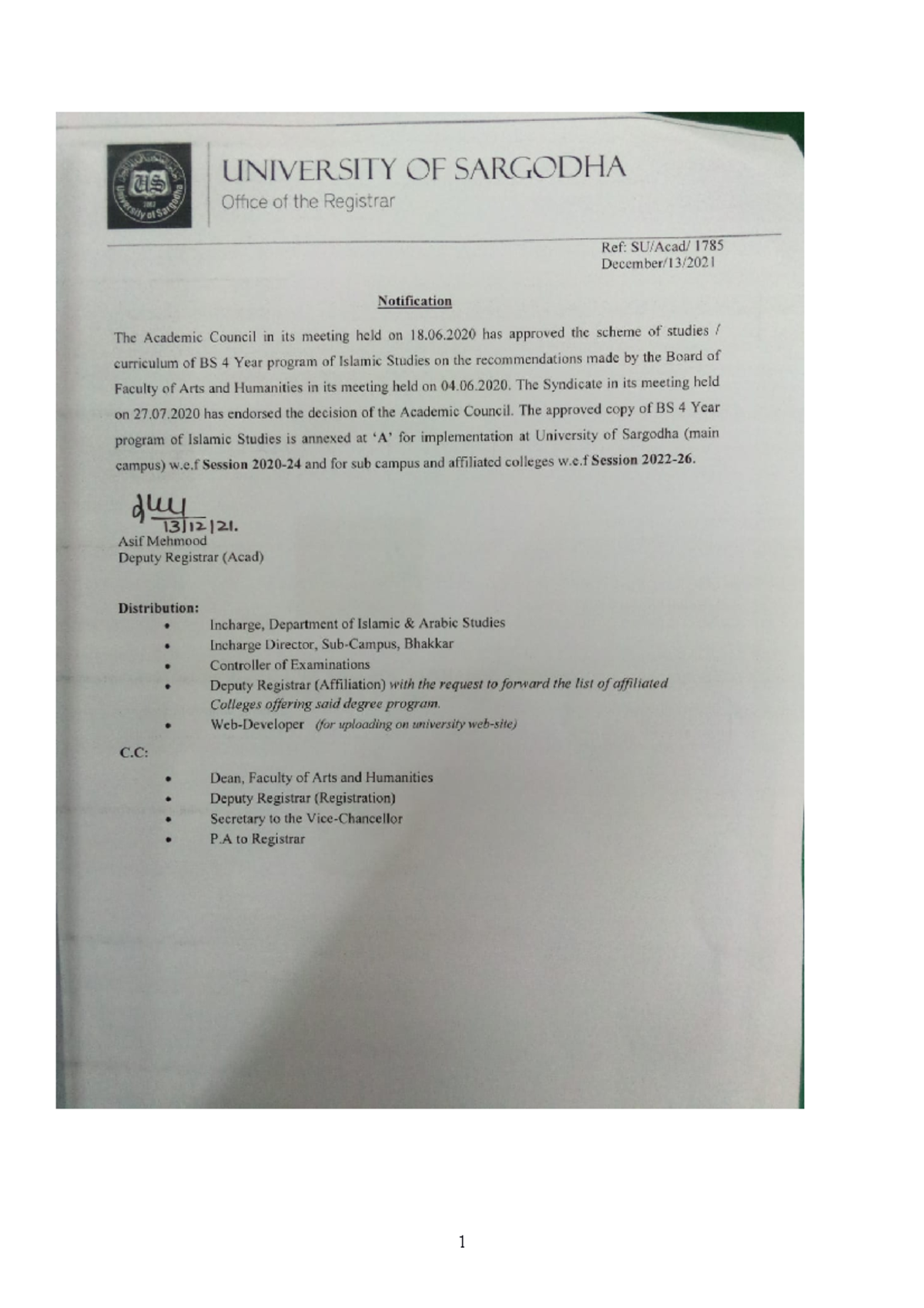 BS New Syllabus Revised Dr Shahbaz 1640084853 - CURRICULUM OF ISLAMIC ...