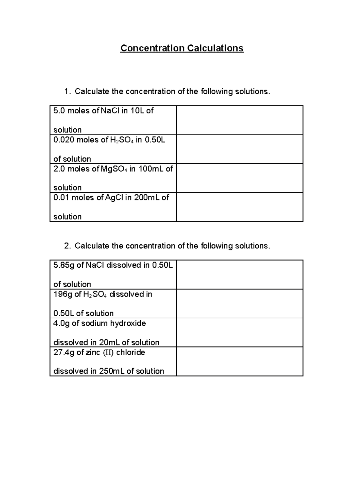 013 Concentration Calculations - Concentration Calculations Calculate ...