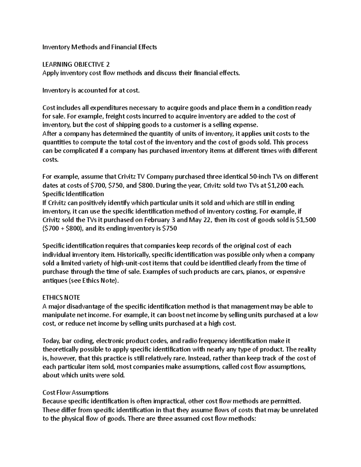 Inventory Methods and Financial Effects - Inventory Methods and ...