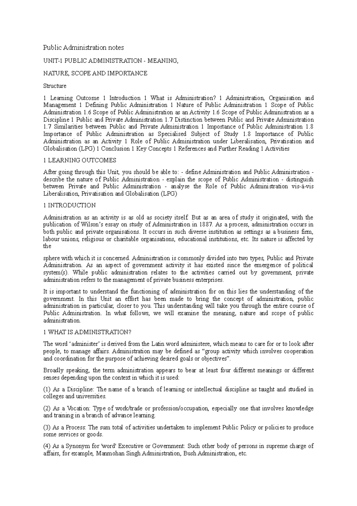 Public Administration notes - Importance of Public Administration as ...