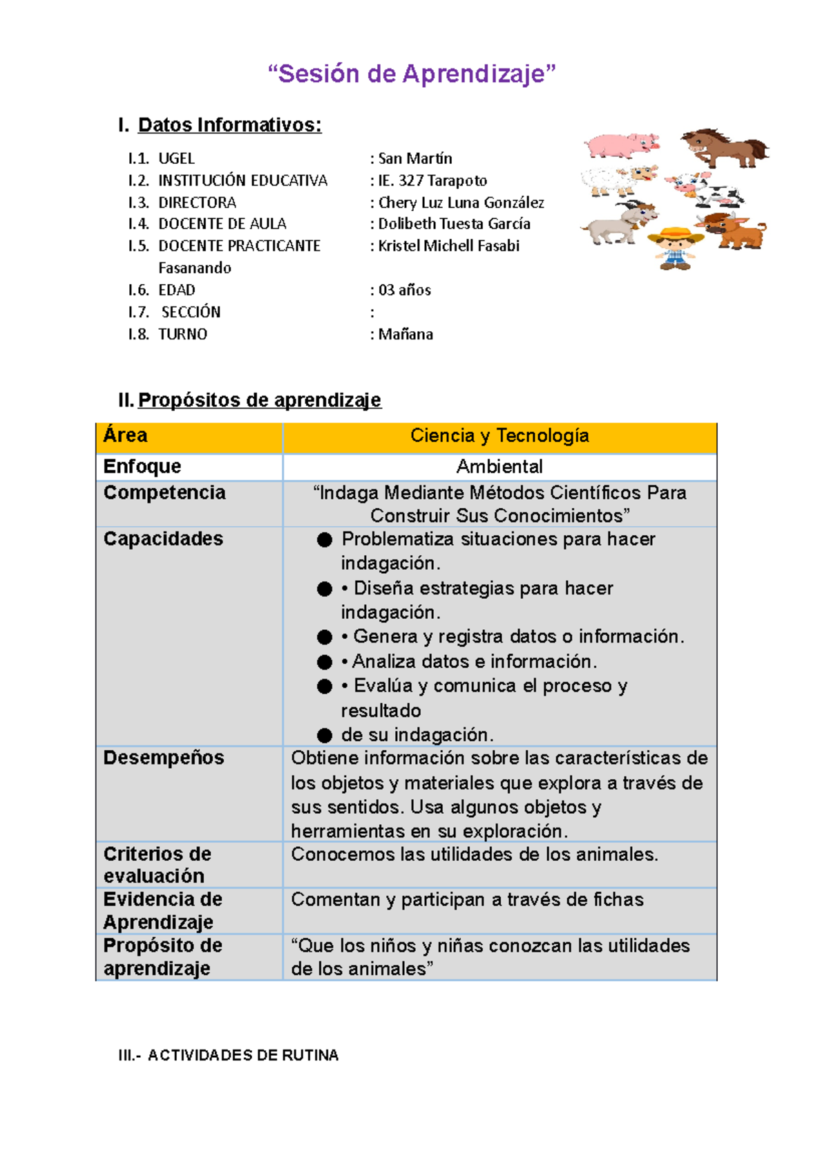 Sesion DE Clase 15 DE Noviembre Animales AVES Y Peces - “Sesión de Aprendizaje” I. Datos - Studocu