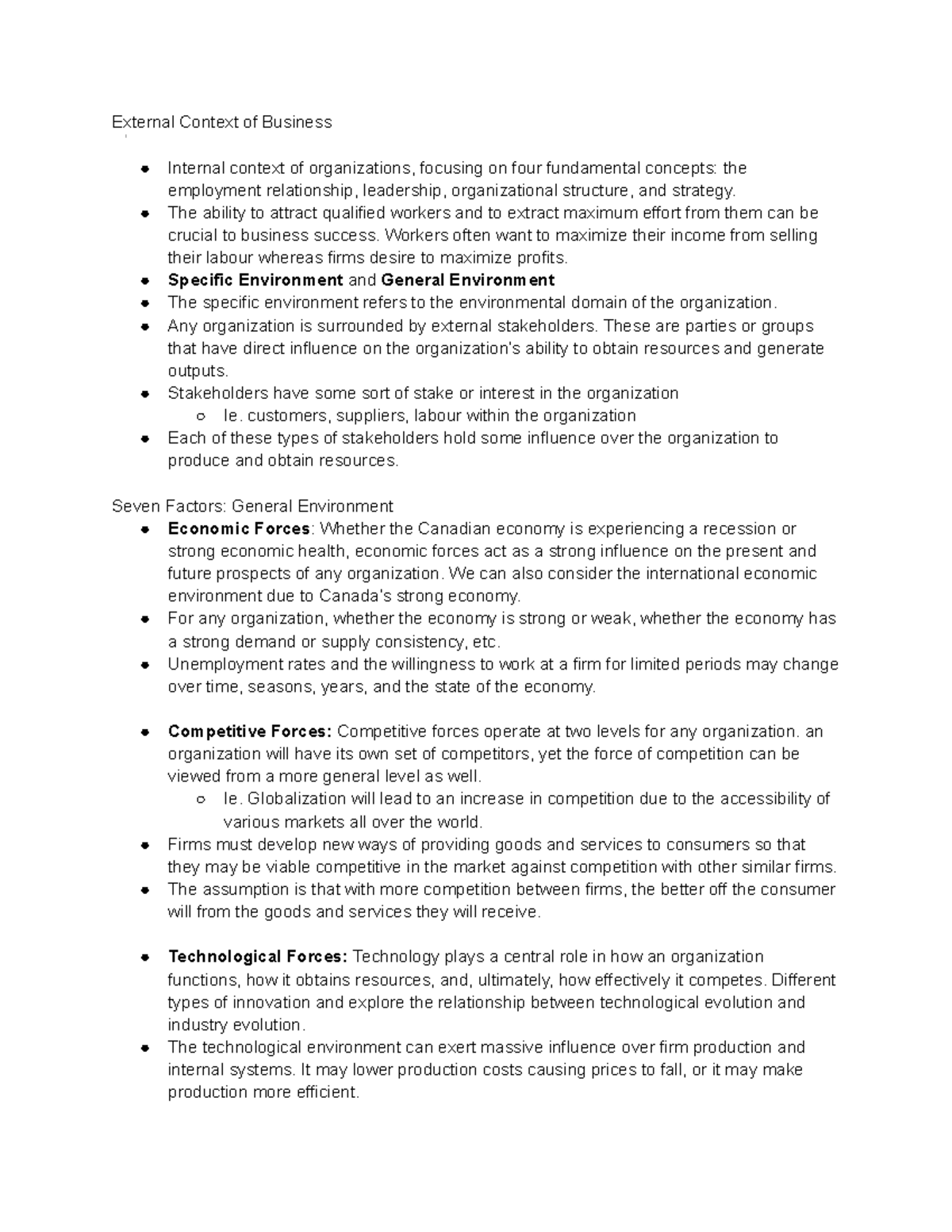 ADMS 1000: Introduction to Business - External Context of Business ...