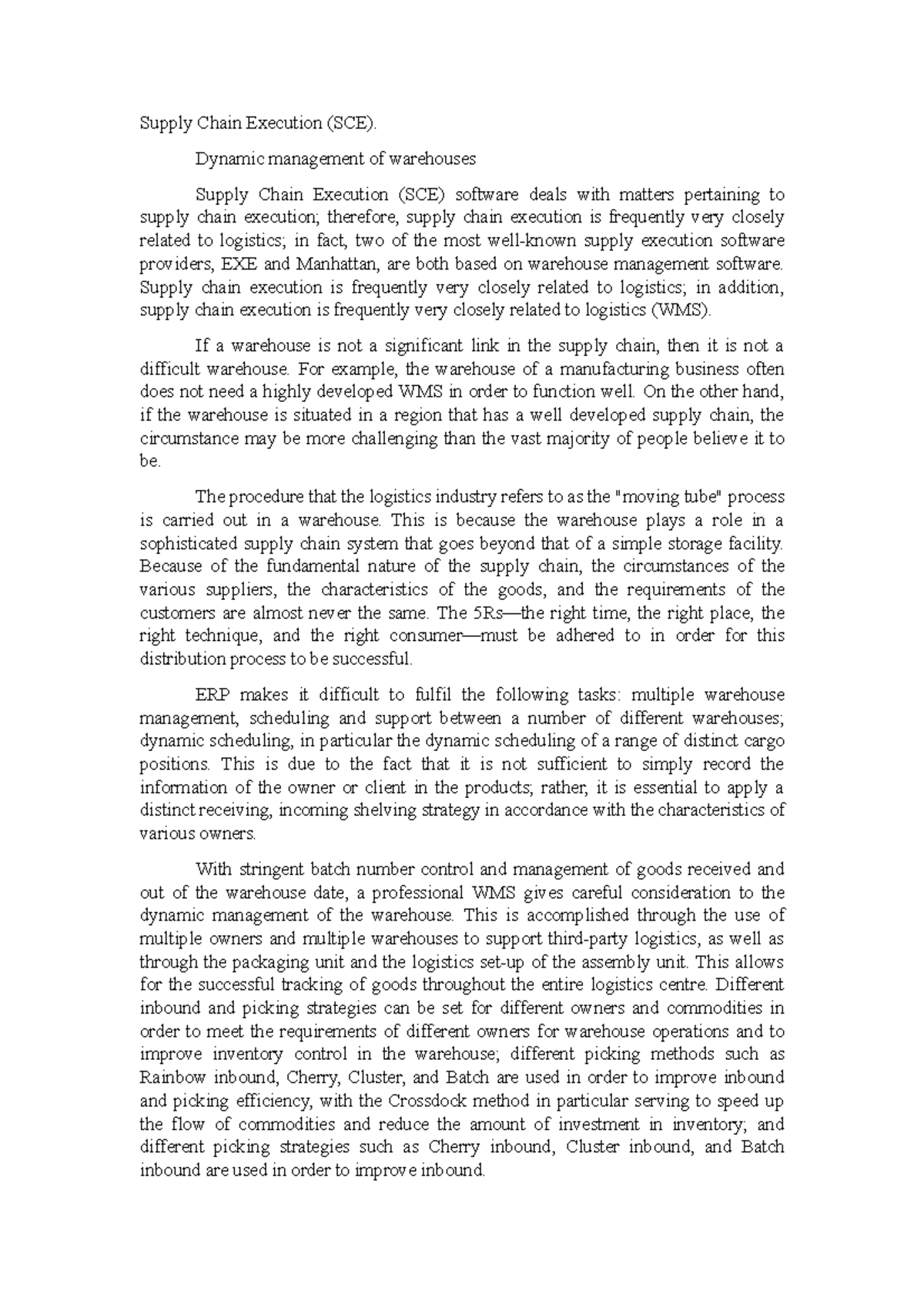 Supply Chain Execution - Dynamic management of warehouses Supply Chain ...