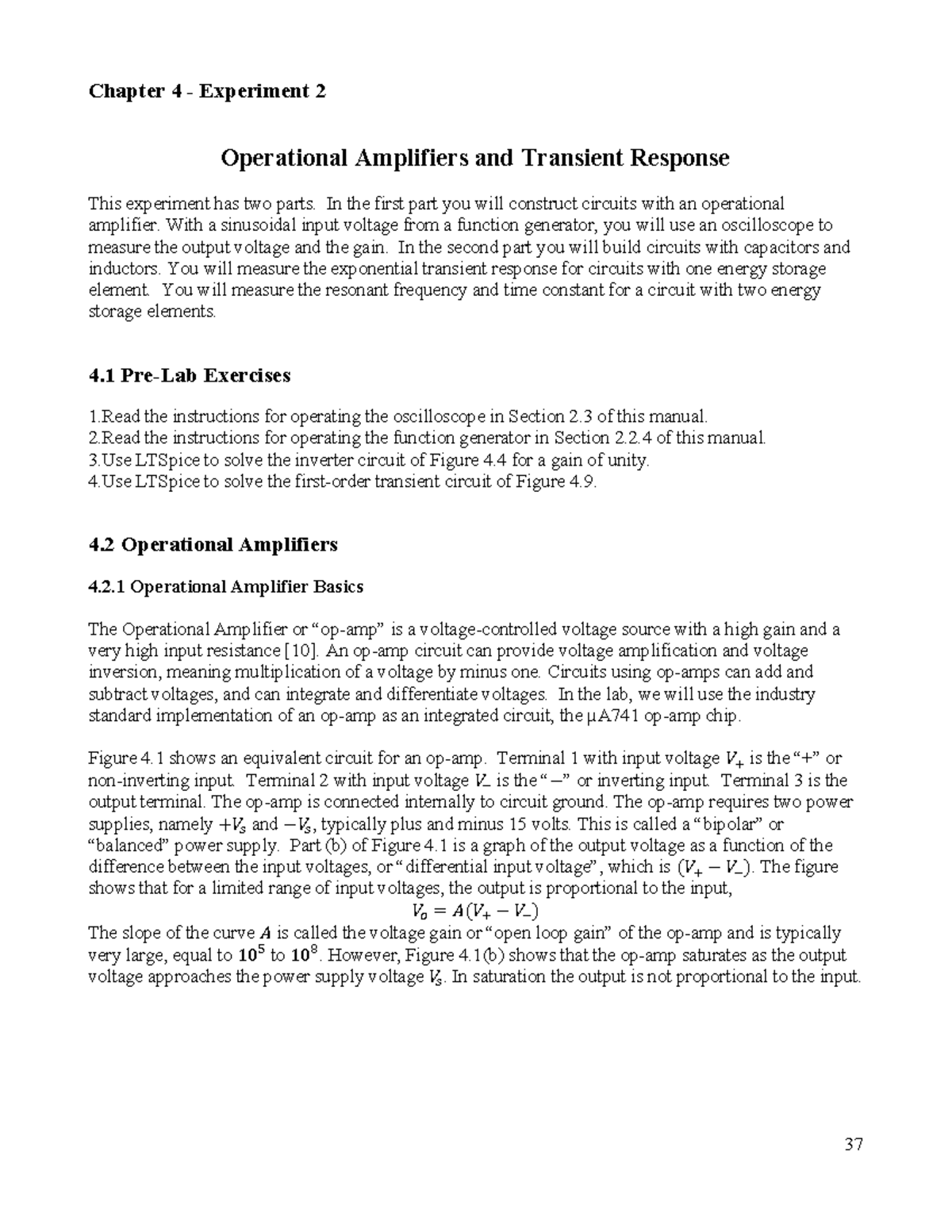 Experiment 2 - ELEC 273 - Chapter 4 - Experiment 2 Operational ...